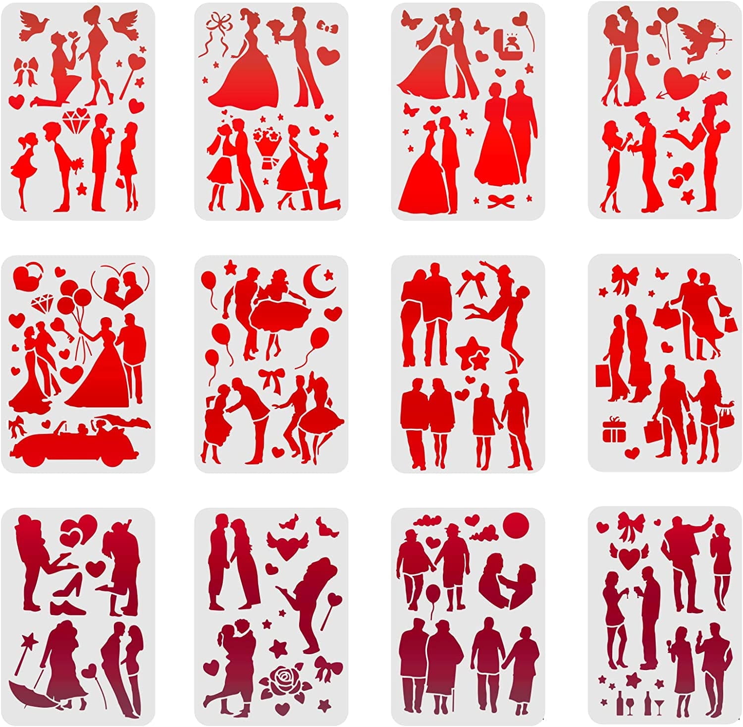 12 Pcs Love Stencils Drawing Painting Templates Sets 8.3x11.7inch ...