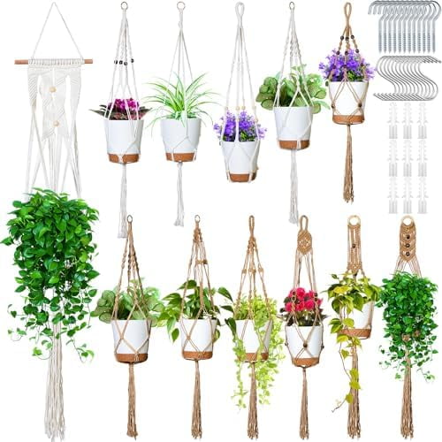 12 Pcs Macrame Plant Hangers Macrame Hanging Planters for Indoor Plants ...
