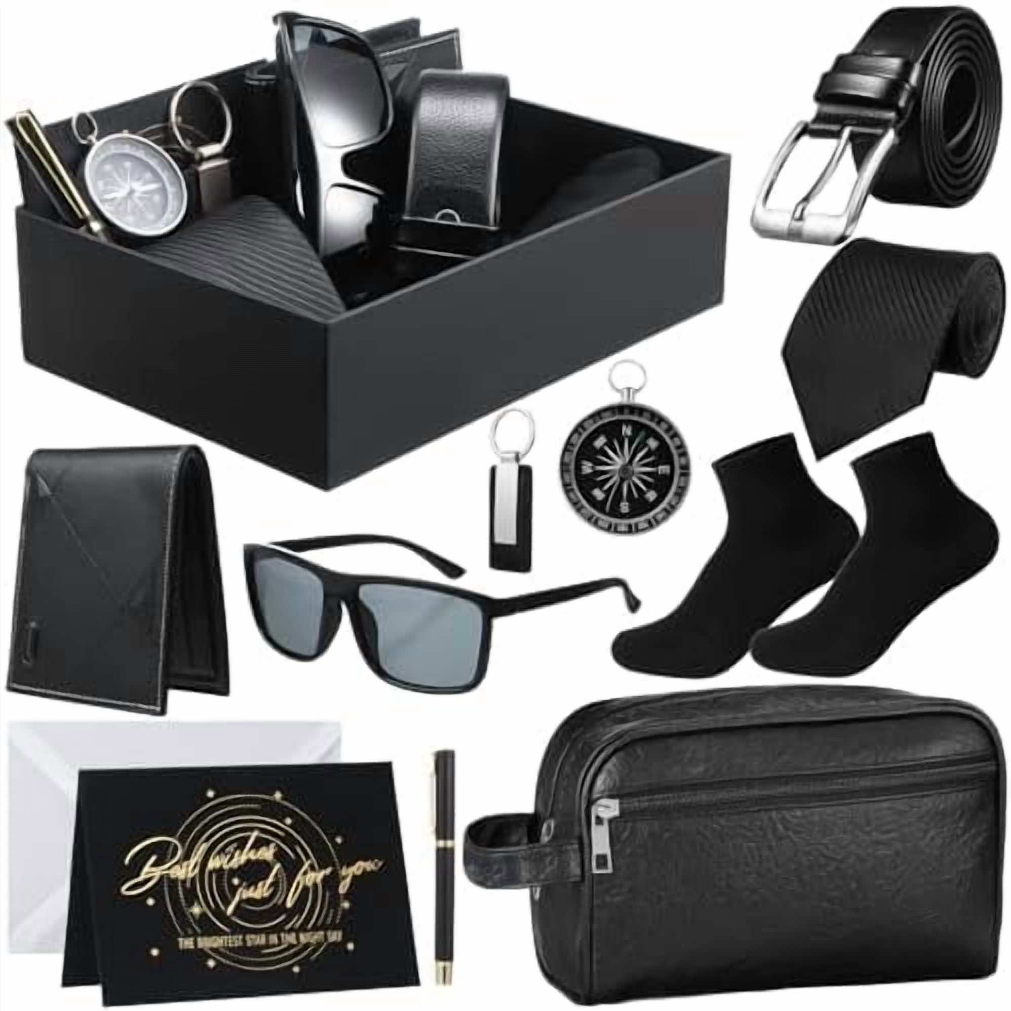 12 Pcs Men Birthdays Gift Set with Box for Men Dad Basket PU Leather ...