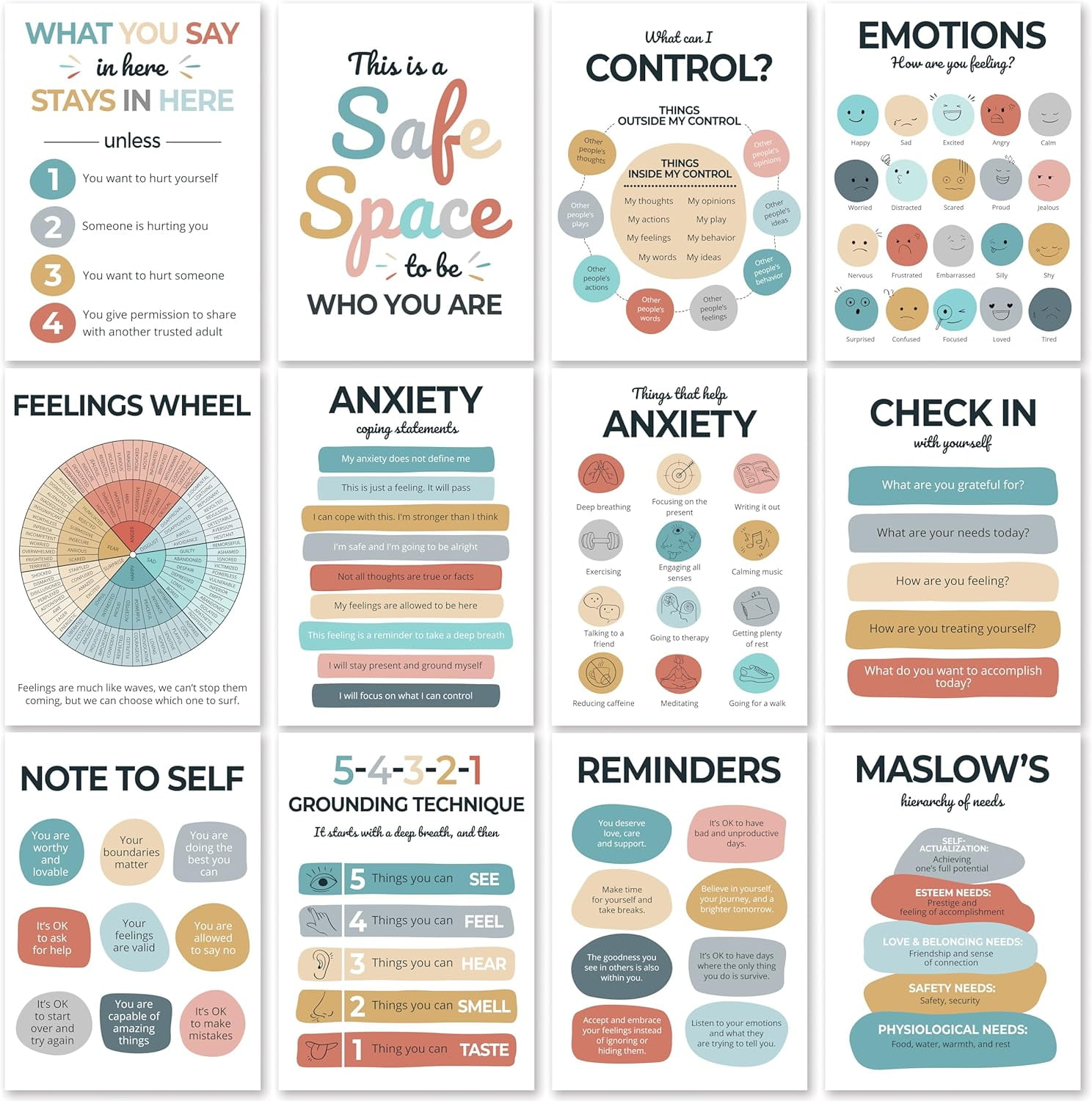12 Pcs Mental Health Posters, Therapy Office Decor, Counseling Office ...