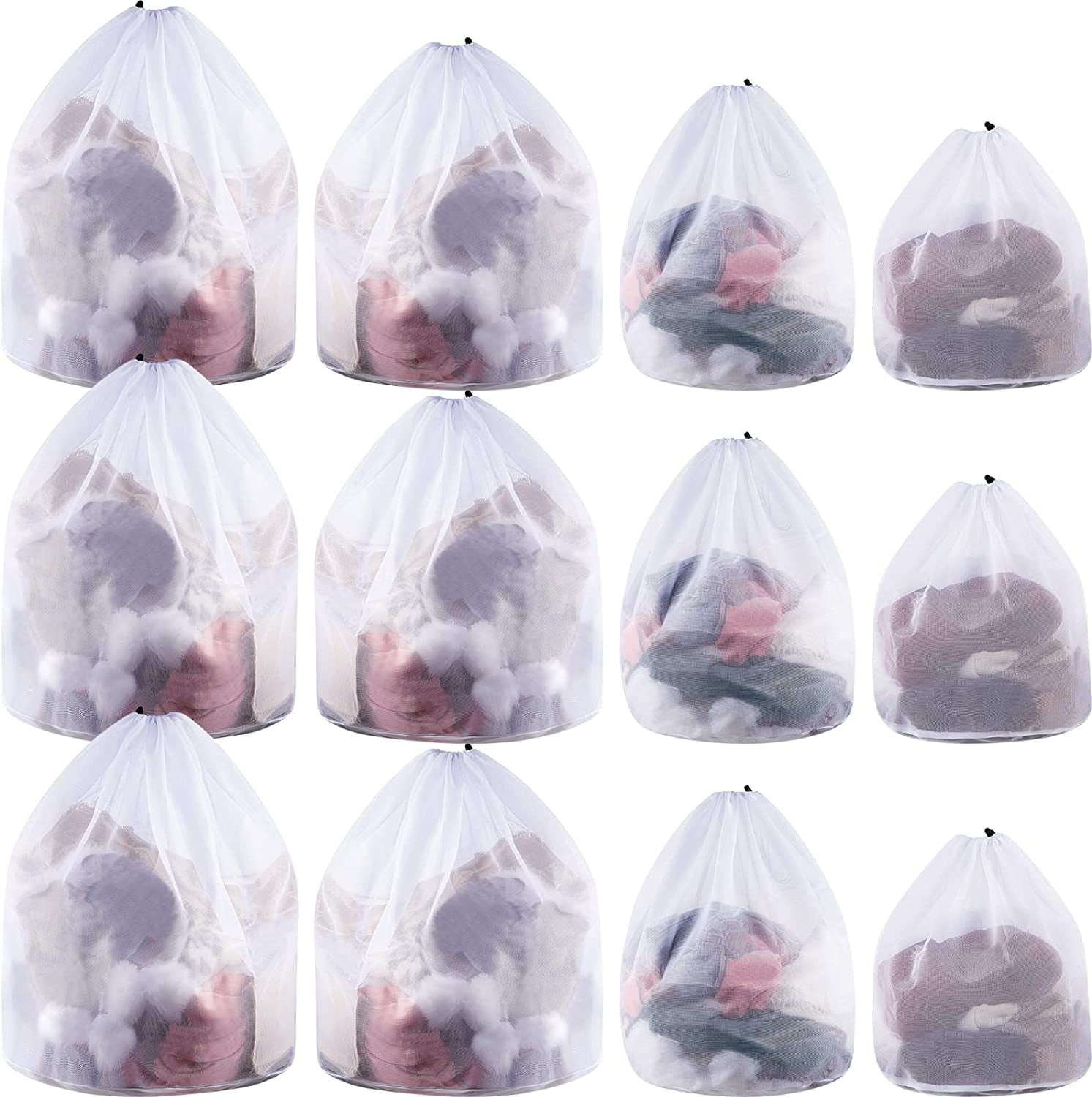 12 Pcs Mesh Laundry Bag with Drawstring White Heavy Duty Mesh Bag ...
