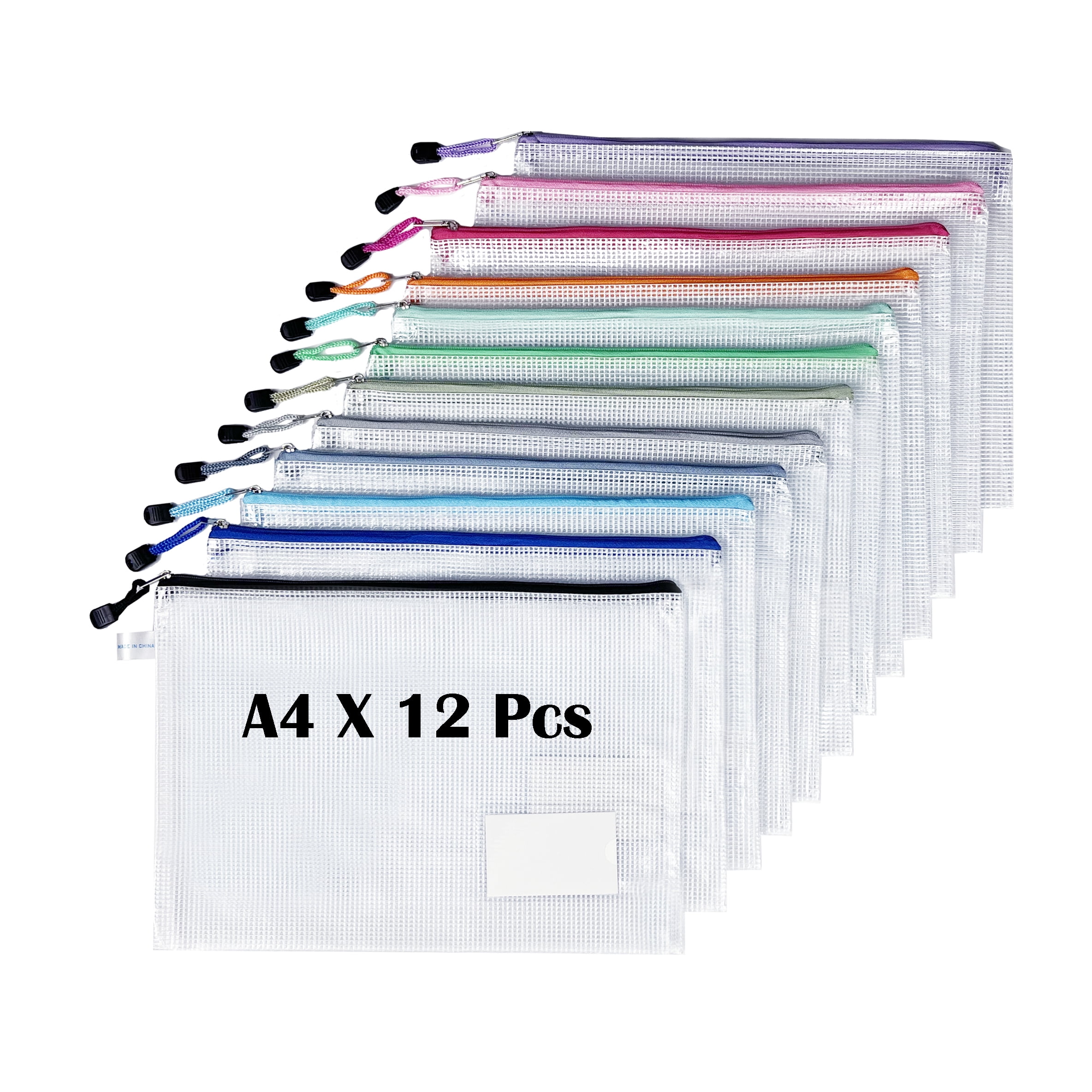 12 Pcs Mesh Zipper Pouch with Label Pocket, 13.4