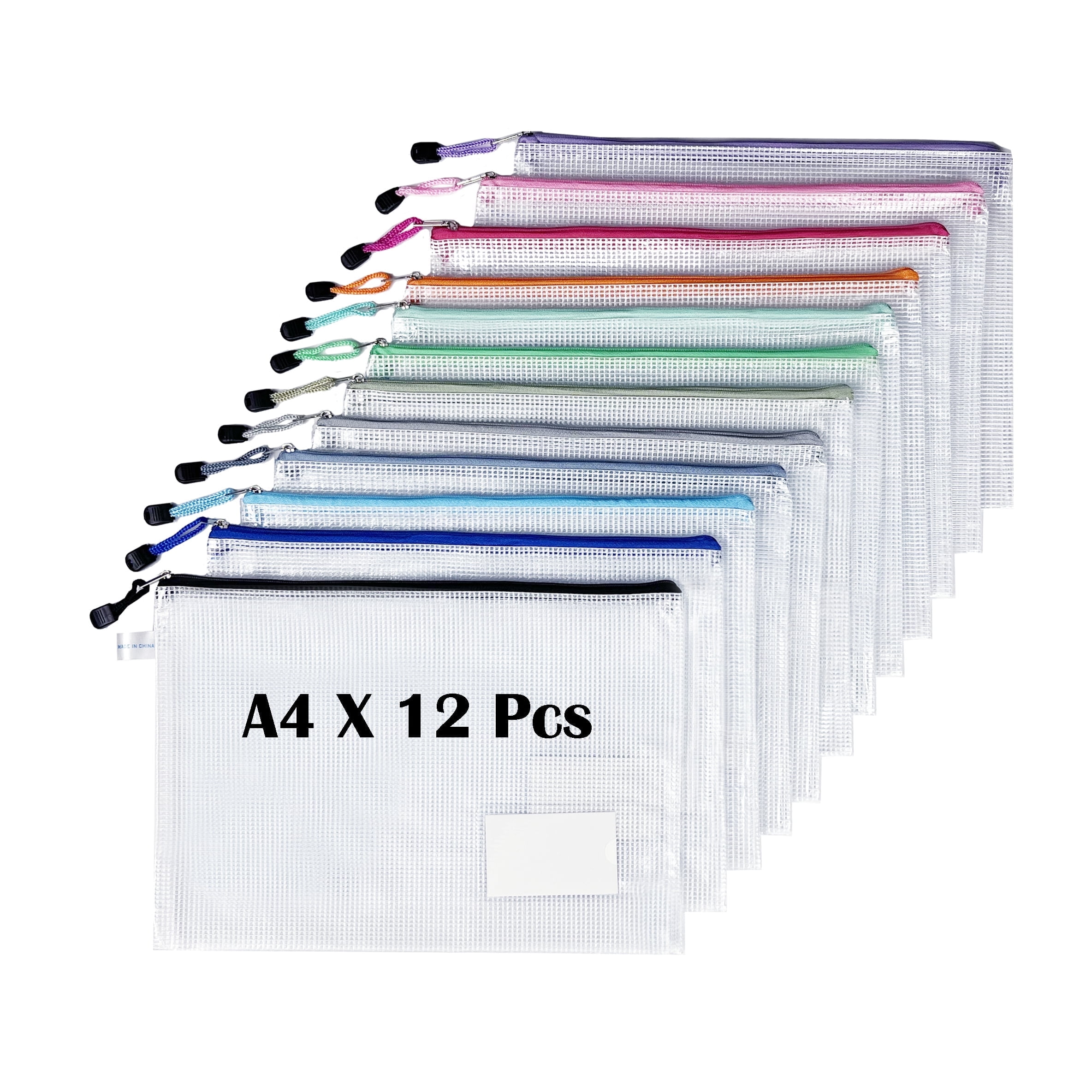 12 Pcs Mesh Zipper Pouch with Label Pocket, 13.4" x 9.5" A4/Letter Size ...