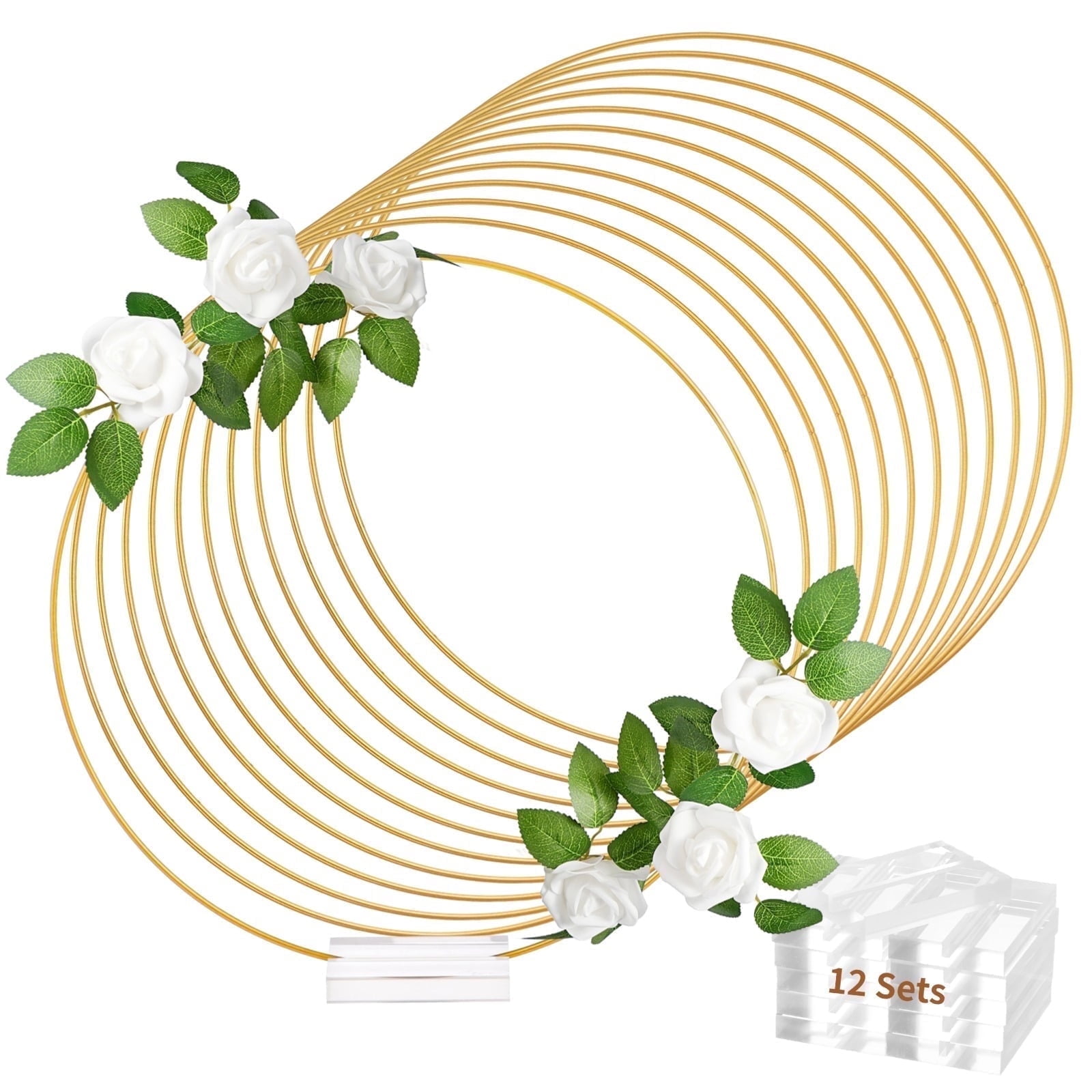 12 Pack Metal Floral Hoop Centerpiece with Stand, 12 Inch Large Gold ...