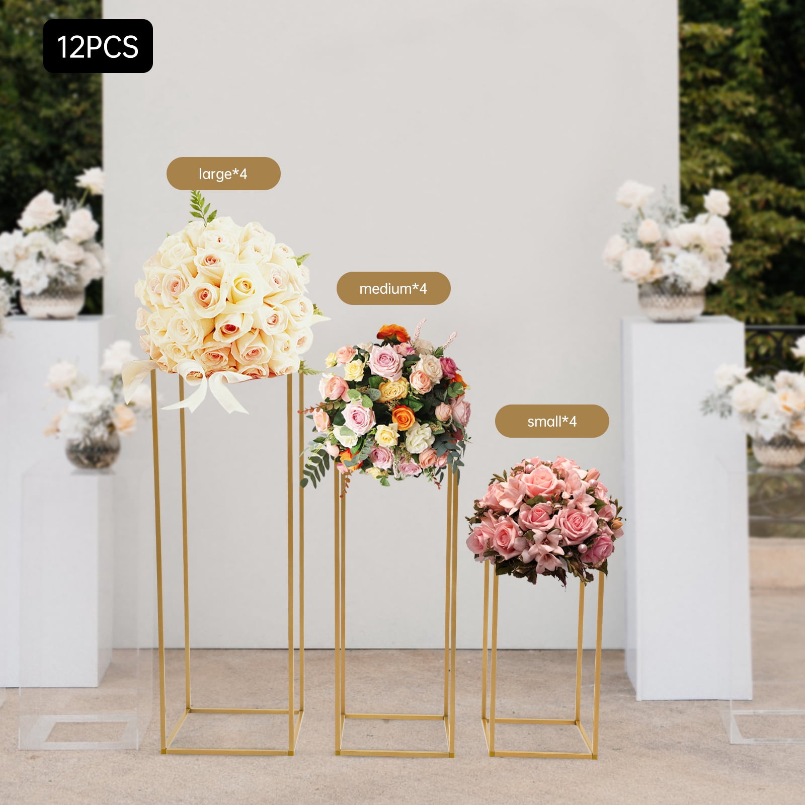 12 Pcs Metal Flower Stand, Wedding Centerpieces, Pillar Rectangular ...