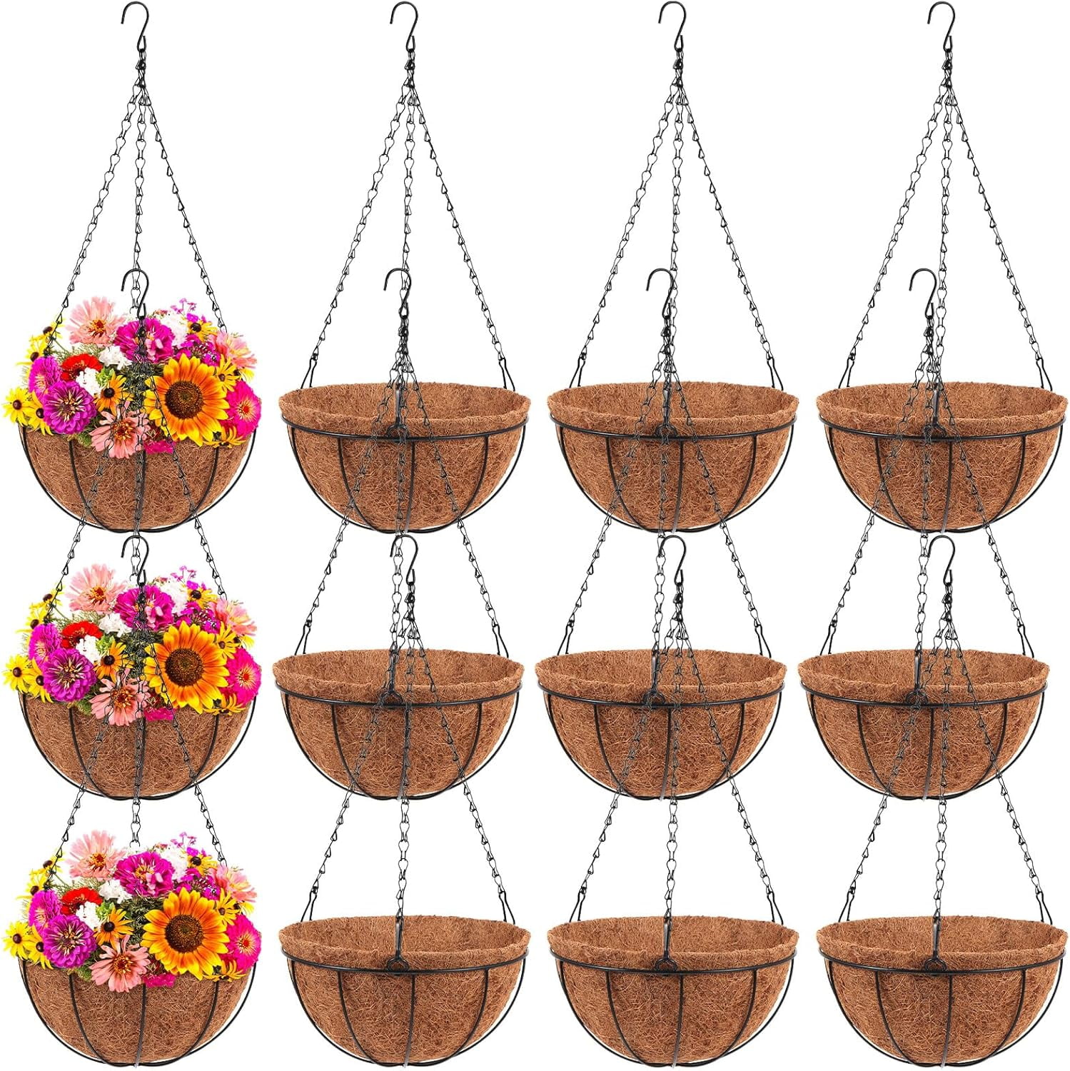 12 Pcs Metal Hanging Planter Basket with Coconut Coir Liner Metal Wire ...