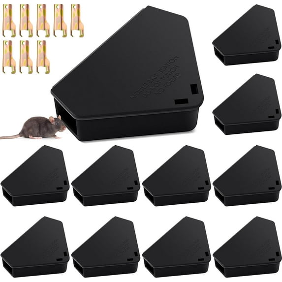 12 Pcs Mice Station with Key Triangle Bait Station Reusable Rodent Trap ...