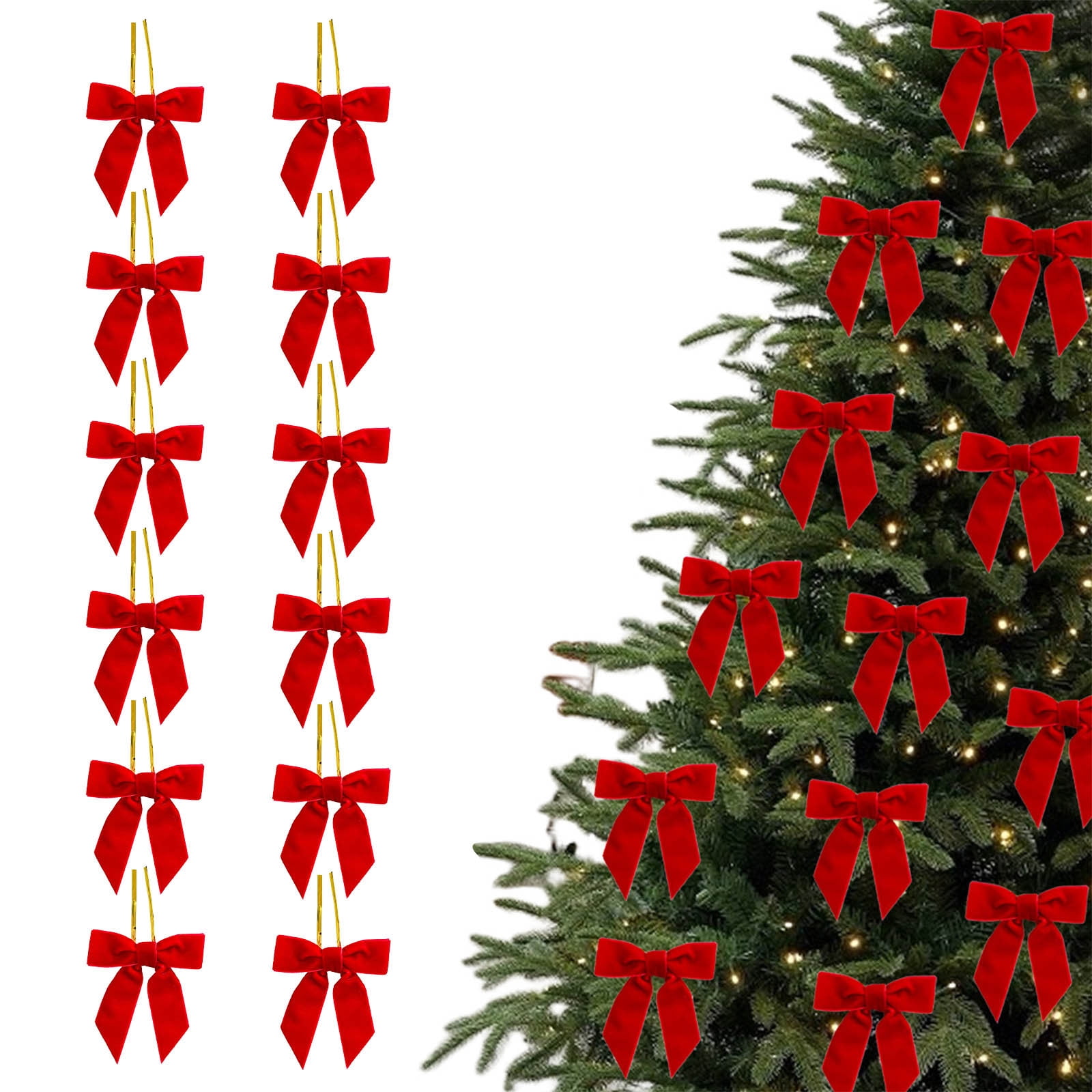 12 Pcs Mini Burgundy Red Velvet Bows for Christmas Tree-3.1"x3.1" Small ...