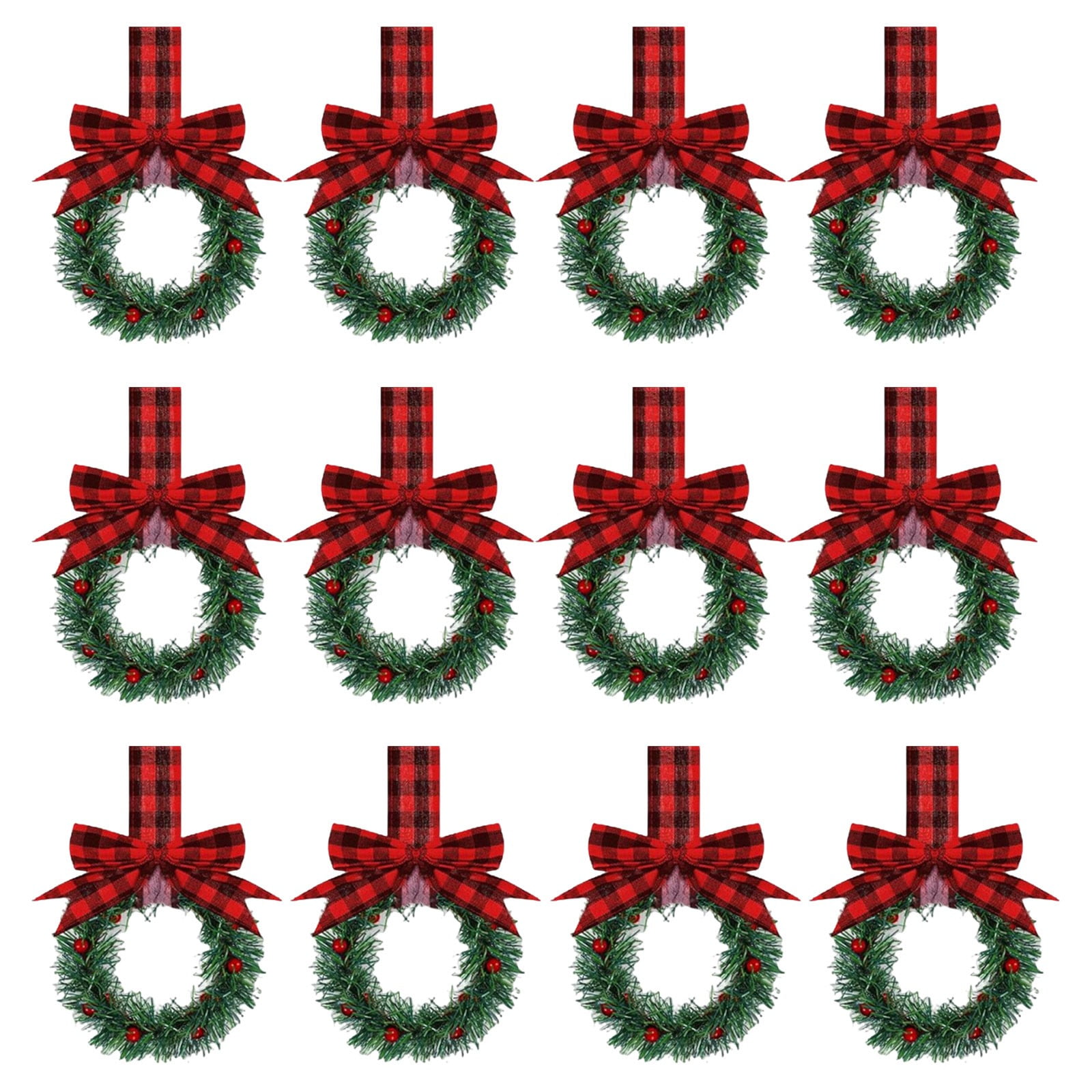 12 Pcs Mini Christmas Wreaths, Christmas Cabinet Wreaths with Bow ...