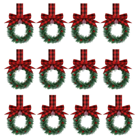 12 Pcs Mini Christmas Wreaths, Christmas Cabinet Wreaths with Bow ...