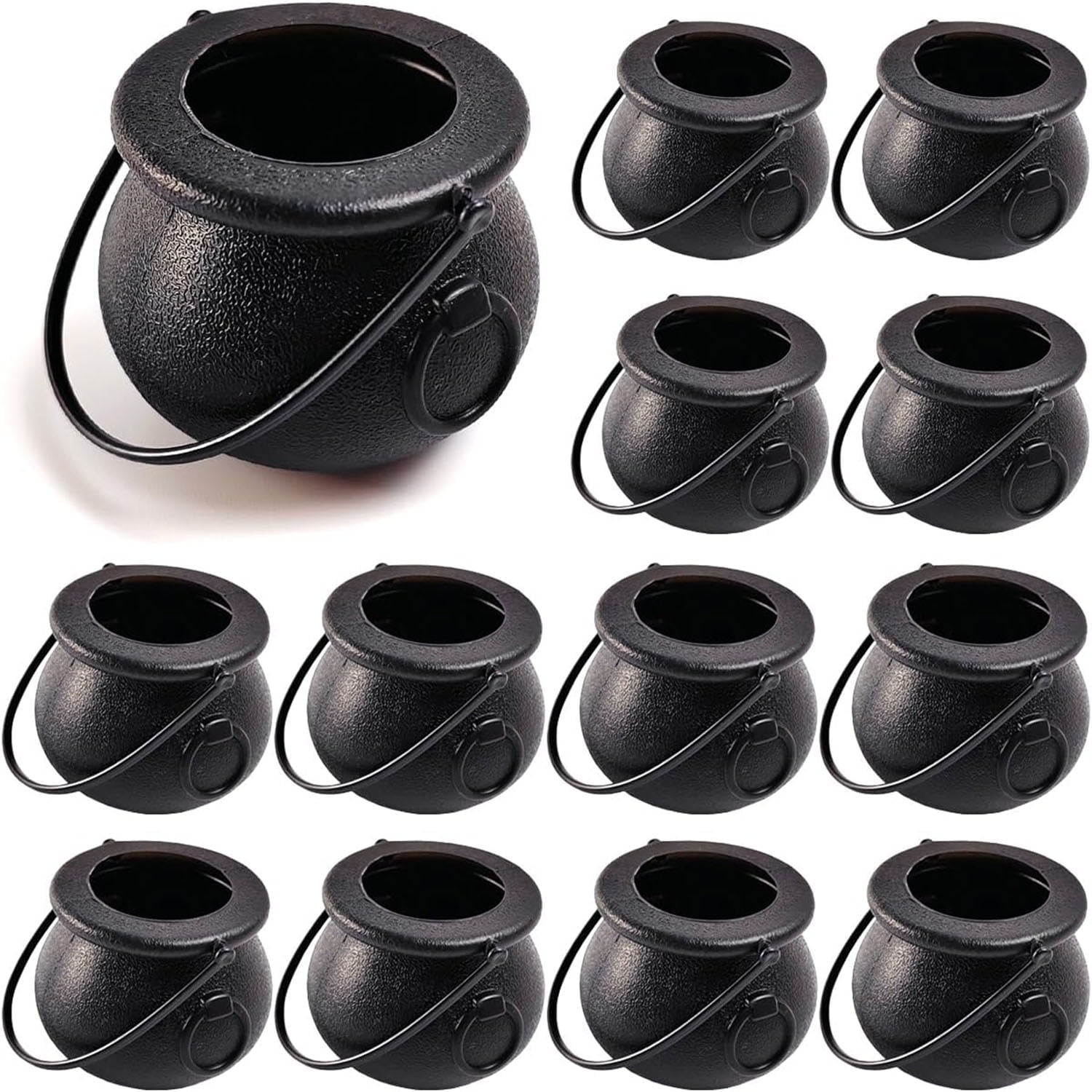12 Pcs Halloween Mini Plastic Cauldron, 12 Pcs Witch Calderon Pot Black ...