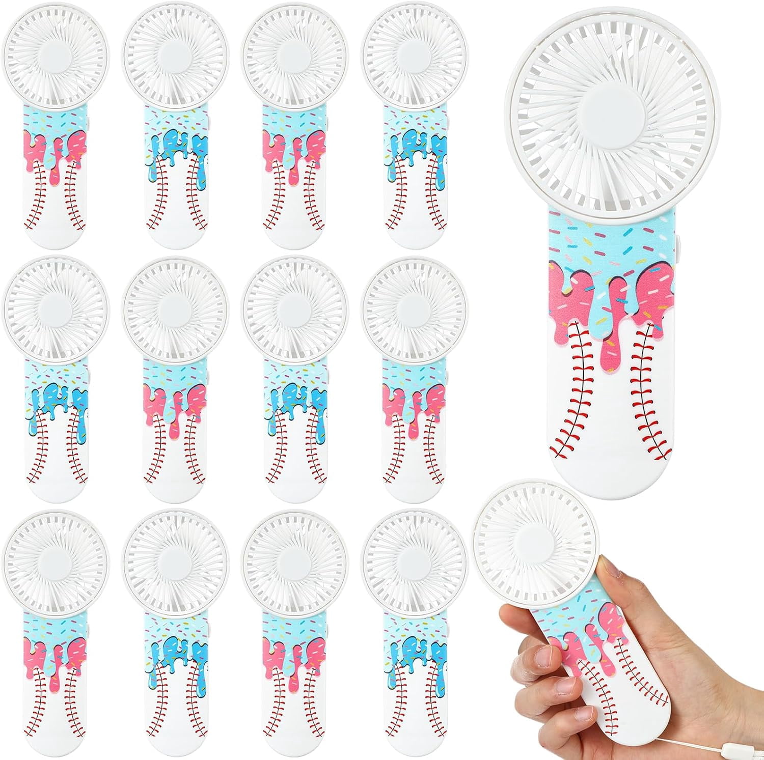 12 Pcs Mini Portable Baseball Ice Cream Drip Fan Bulk Small Personal ...