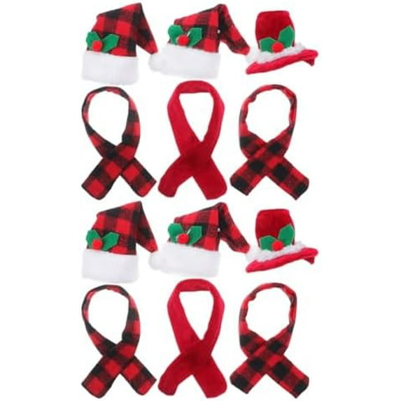 12 Pcs Mini Santa Hats Scarf Set: Christmas Wine Bottle Cover Tiny Knit ...