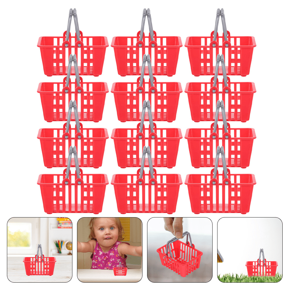 12 Pcs Mini Shopping Basket Miniature Toy Model with Handle Kids ...