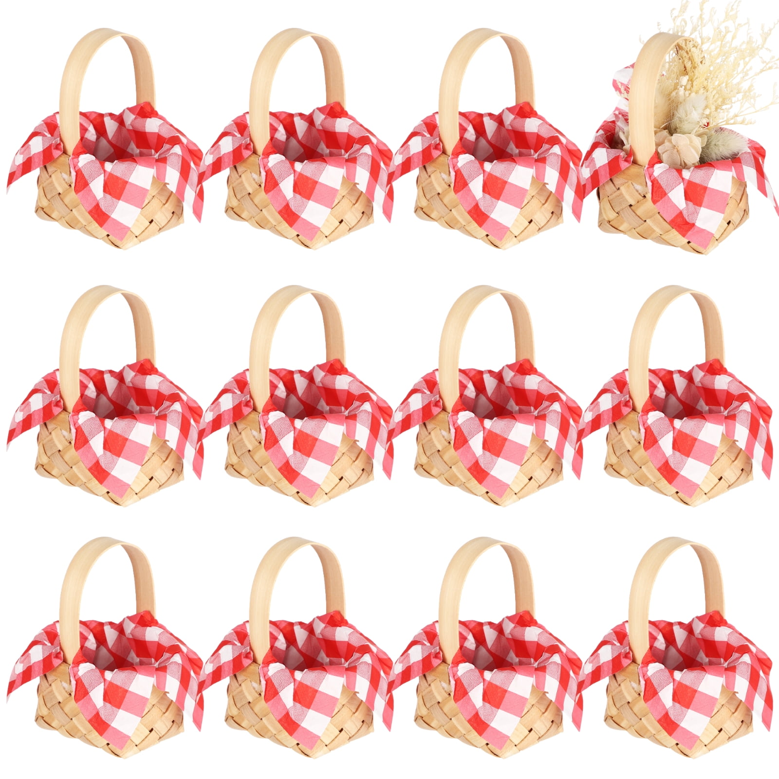 12 Pcs Mini Woven Baskets, Tiny Wood Chip Baskets with Handles & 20 Red ...