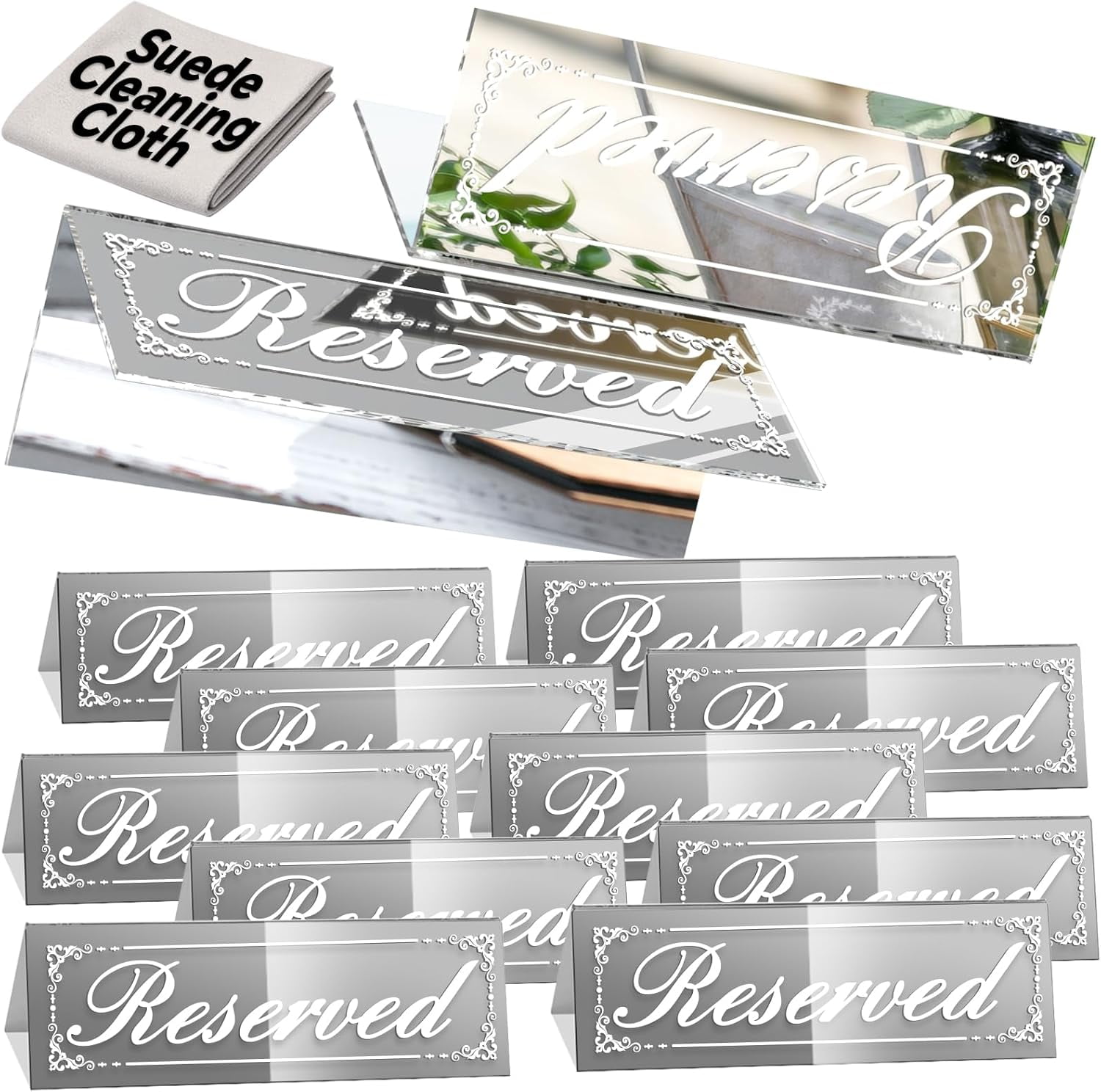 12 Pcs Mirrored Silver Reserved Table Signs, Double-Sided Table Tent ...