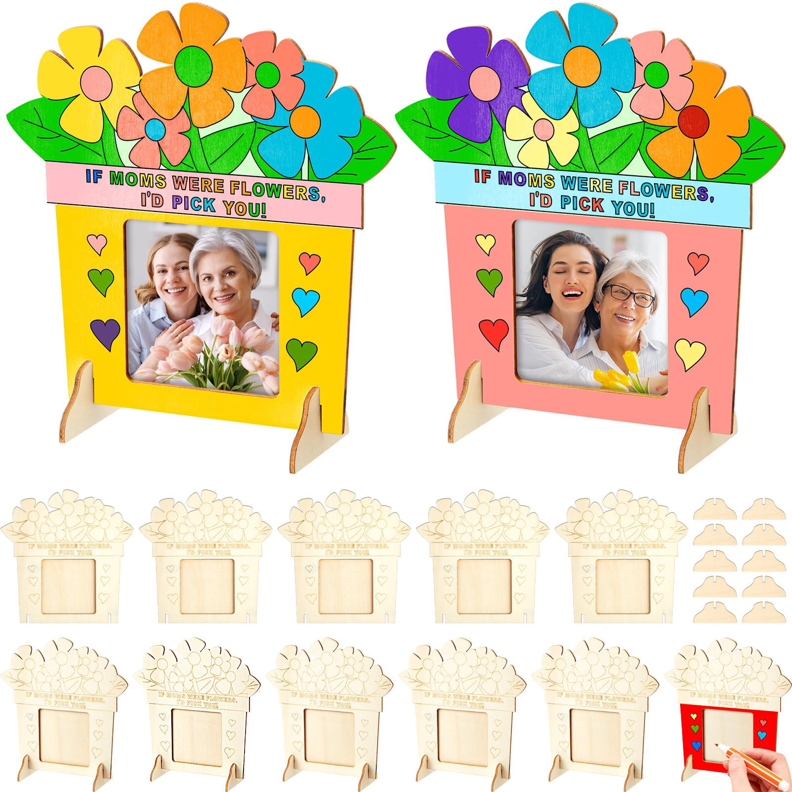 12 Pcs Mother's Day Wood Picture Frames Color Your Own Mothers Day ...
