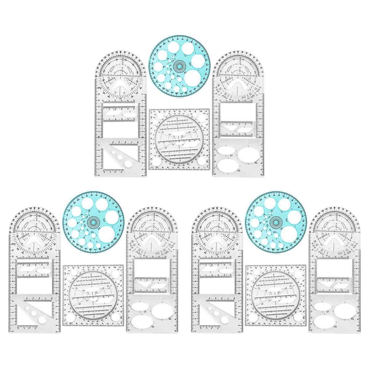 12 Pcs Multifunctional Geometric Ruler Drawing Tools Plastic Set ...