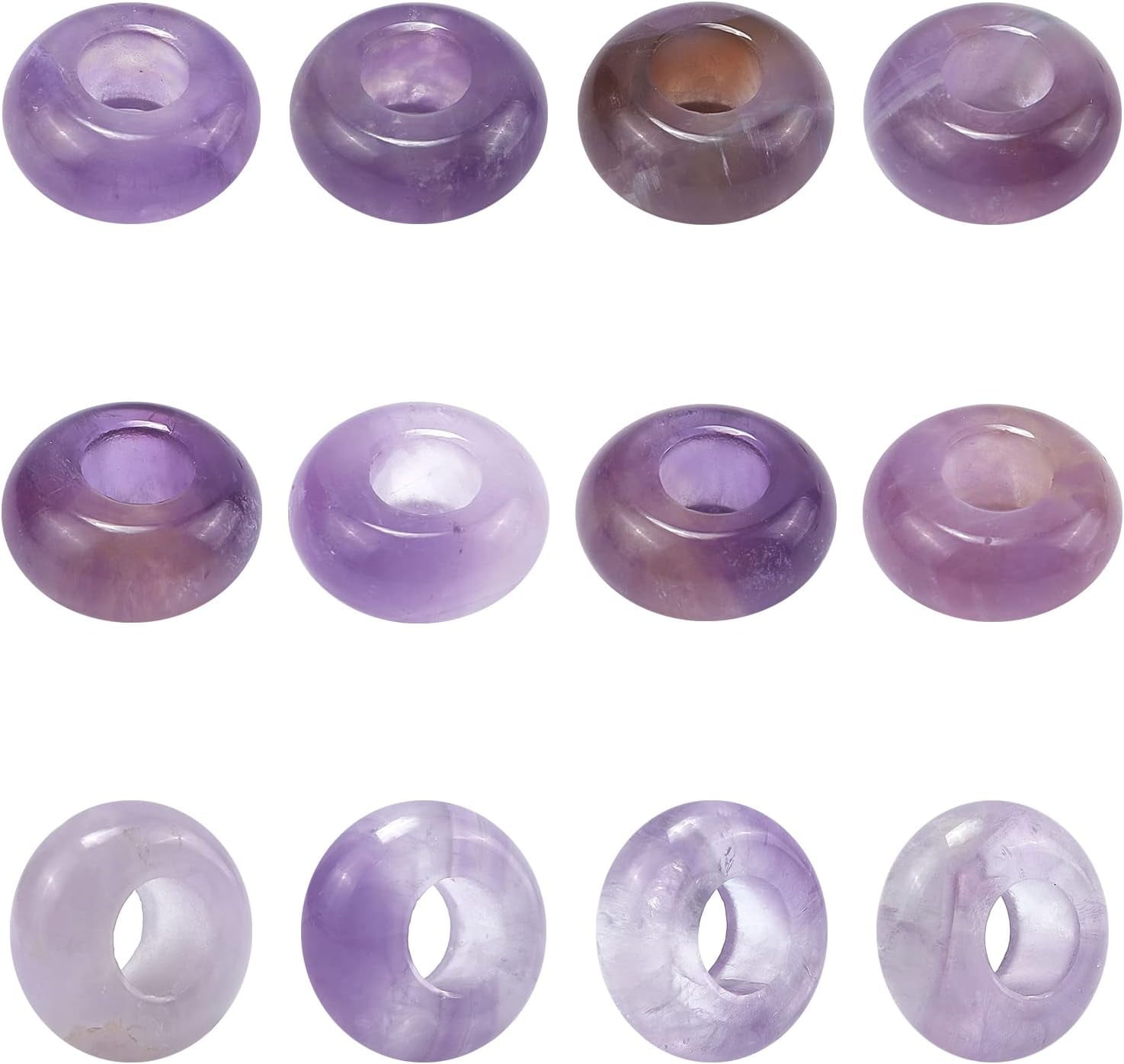 12 Pcs Natural Amethyst Beads 5mm Hole Hair Beads for DIY Braids 12mm ...