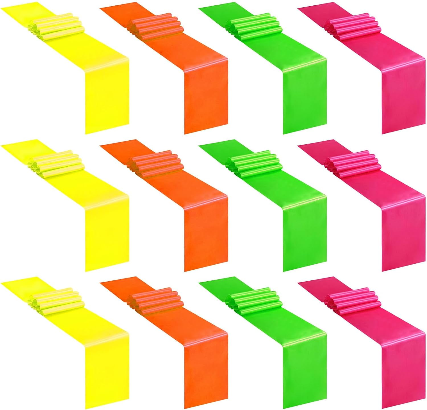 12 Pcs Neon Glow Bright Color Satin Silk Table Runners, Neon Glow Party ...