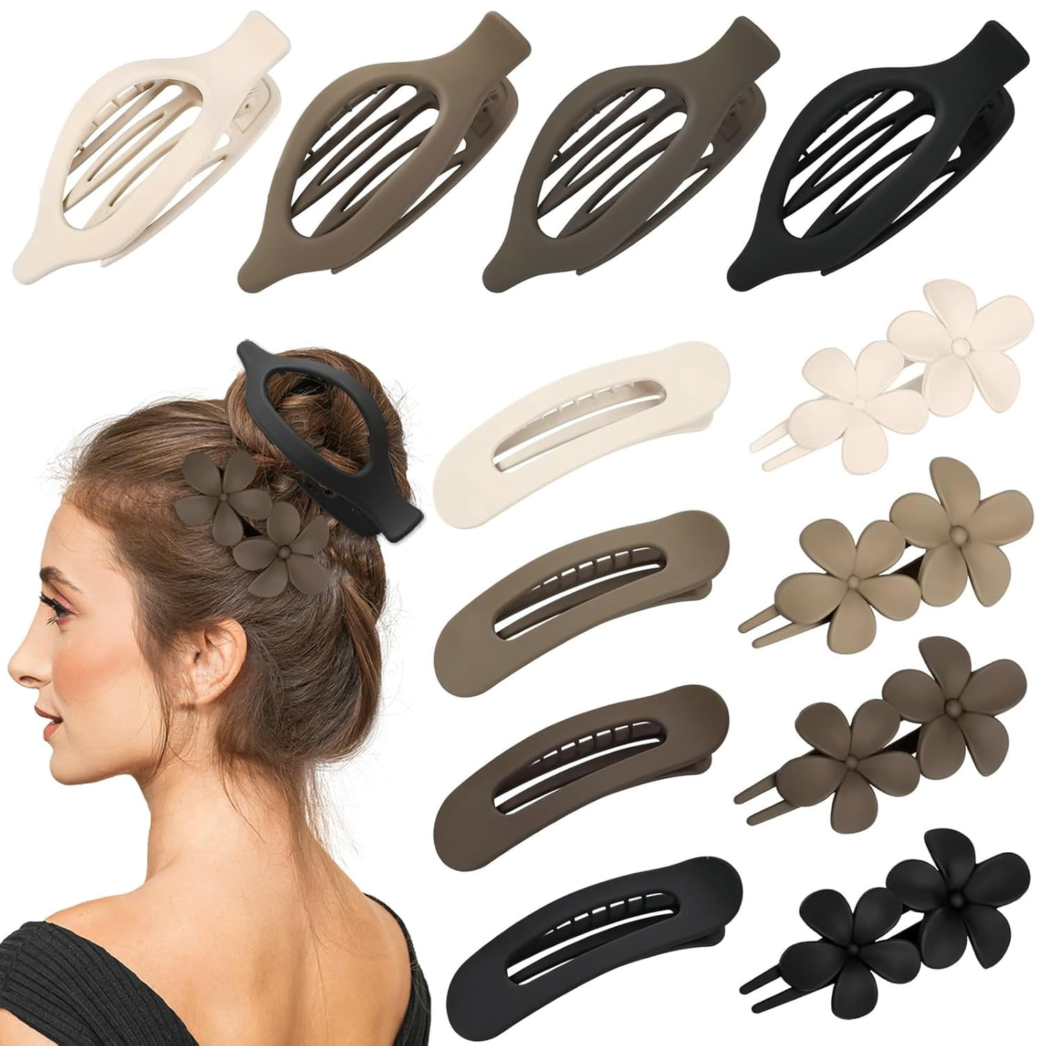 12 Pcs Neutral Colors Flat Hair Clips, Claw Clip for Women, Matte Non ...