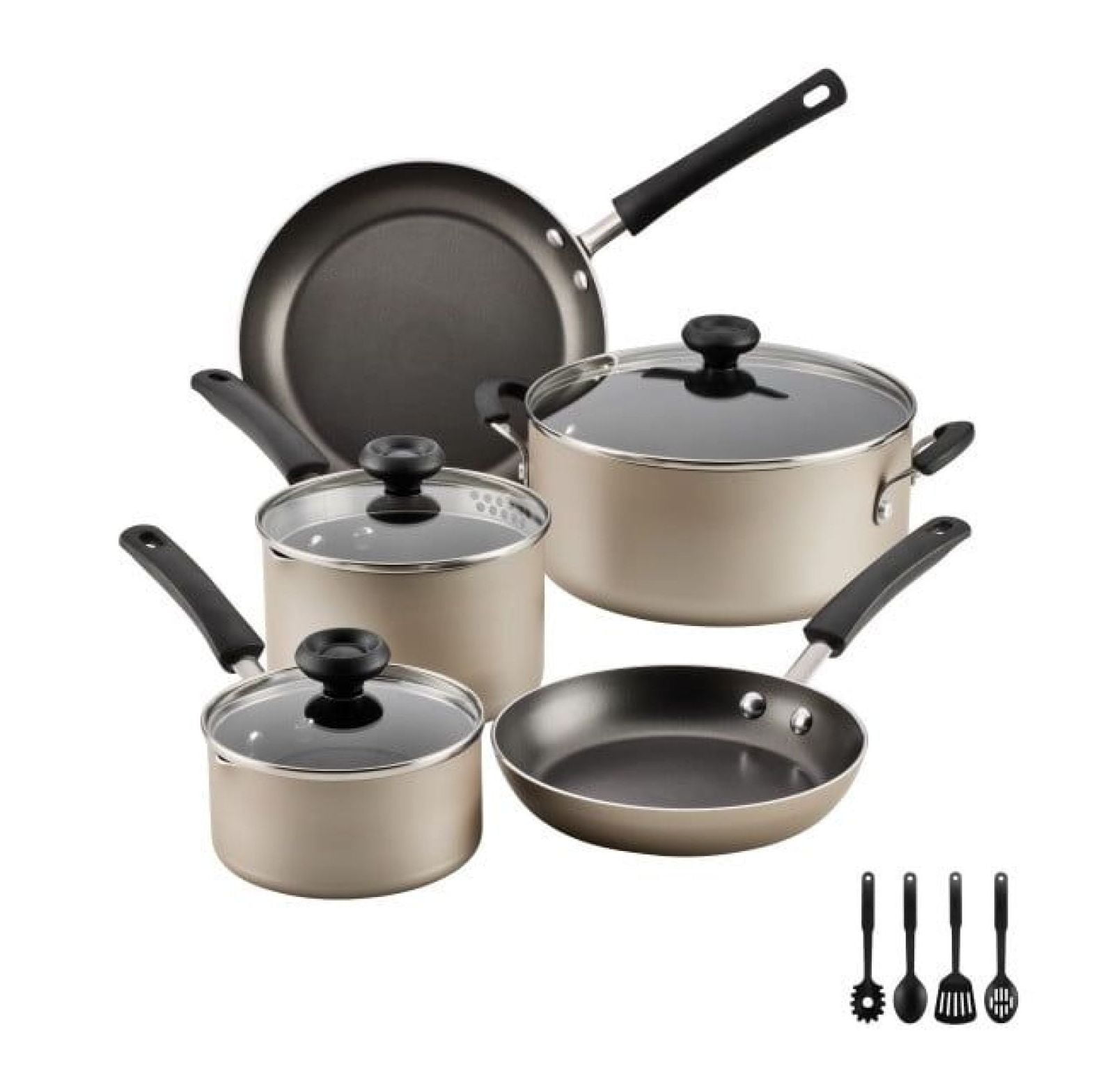 12 Pcs Nonstick Cookware Set, Champagne - Dishwasher Safe Pots and Pans ...