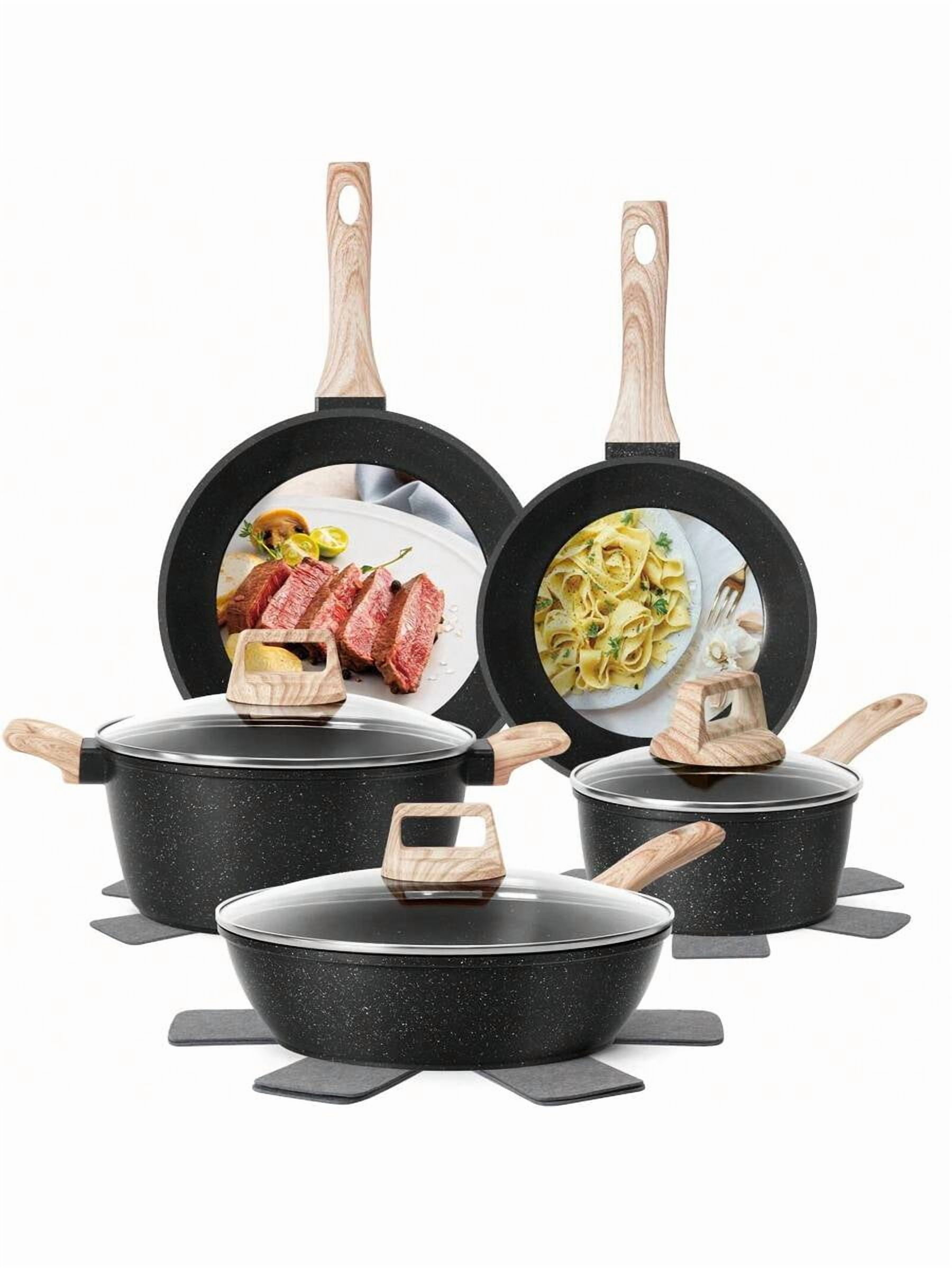 12 Pcs Nonstick Cookware Set - Induction Compatible Granite Coated Pots ...