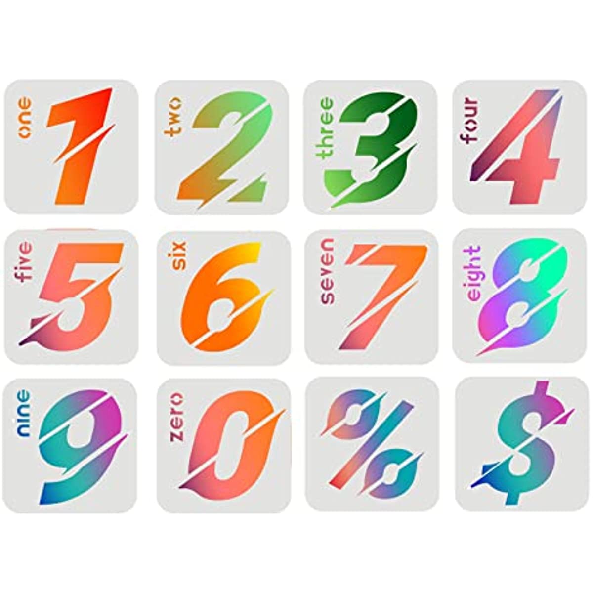 12 Pcs Numbers Symbol Craft Stencils 6x6 inch Reusable Durable ...