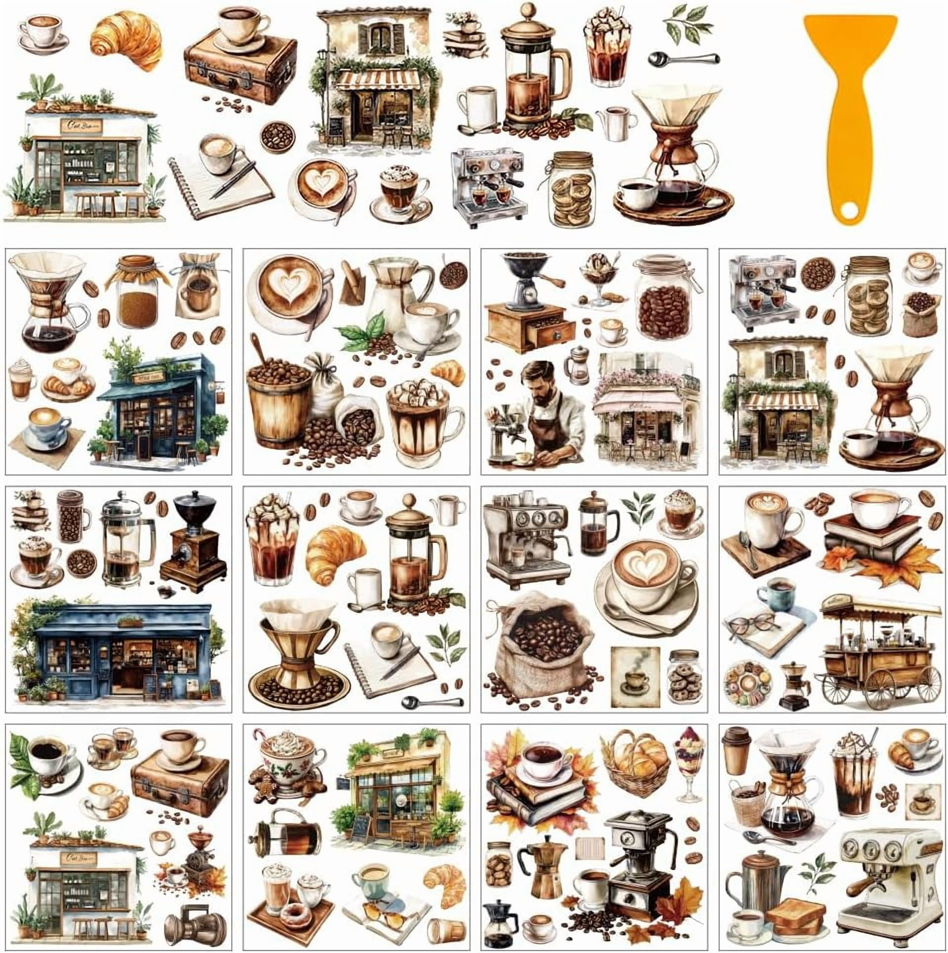 12 Pcs PVC Transfer Stickers 14cm (5.51 inch) Square Coffee Drinking ...