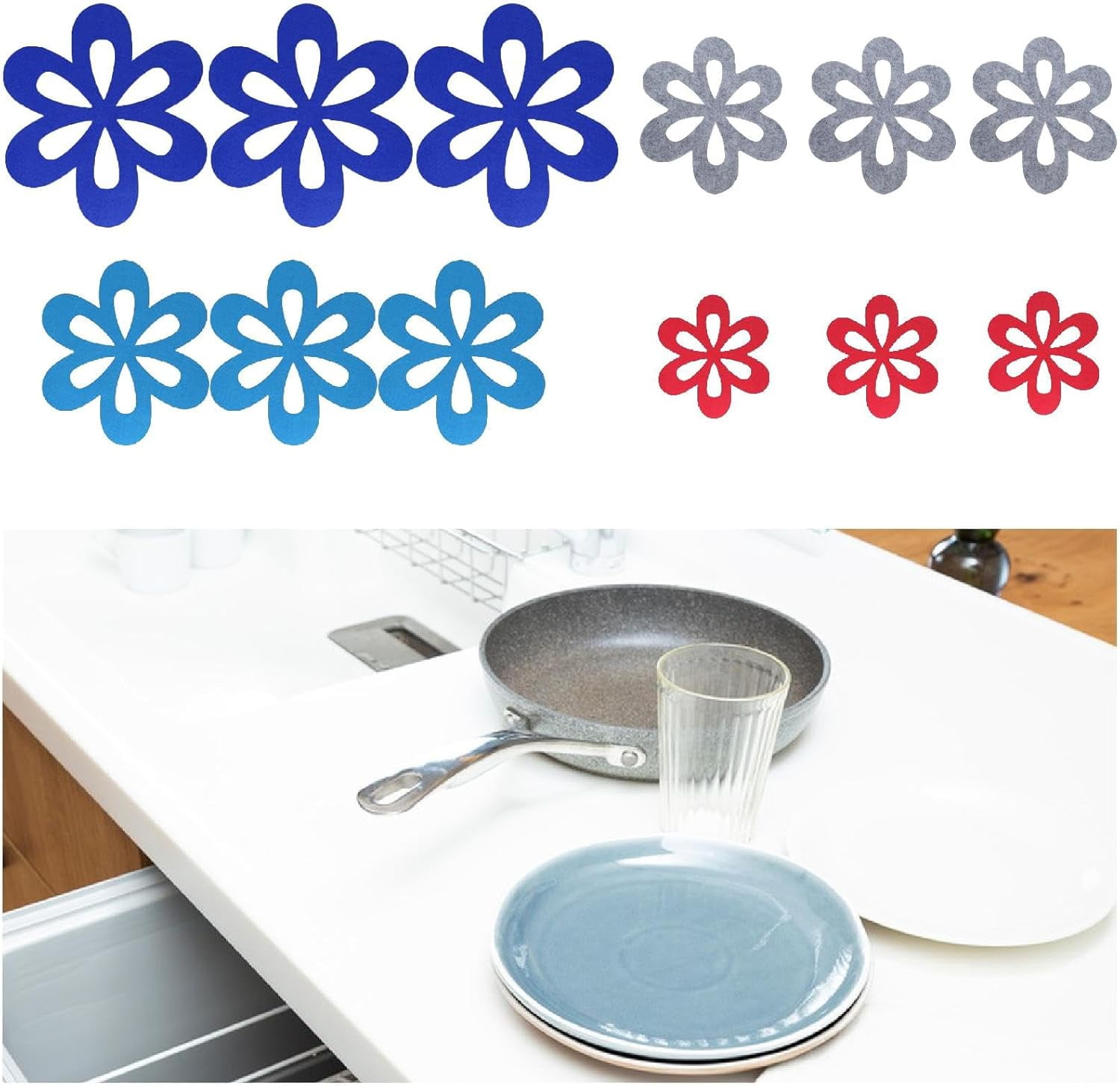 12 Pcs Pan and Pot Protectors, 4 Sizes Flower-Shaped Felt Pan Pot ...