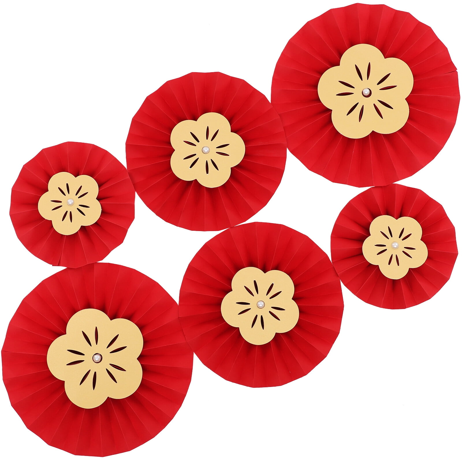 12 Pcs Paper Fan Flower Fiesta Party Decorations Red Fans Ornaments for ...