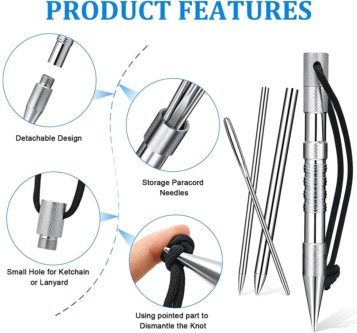 12 Pcs Paracord FID Set Stainless Steel Knotter Tools Marlinspike Set ...