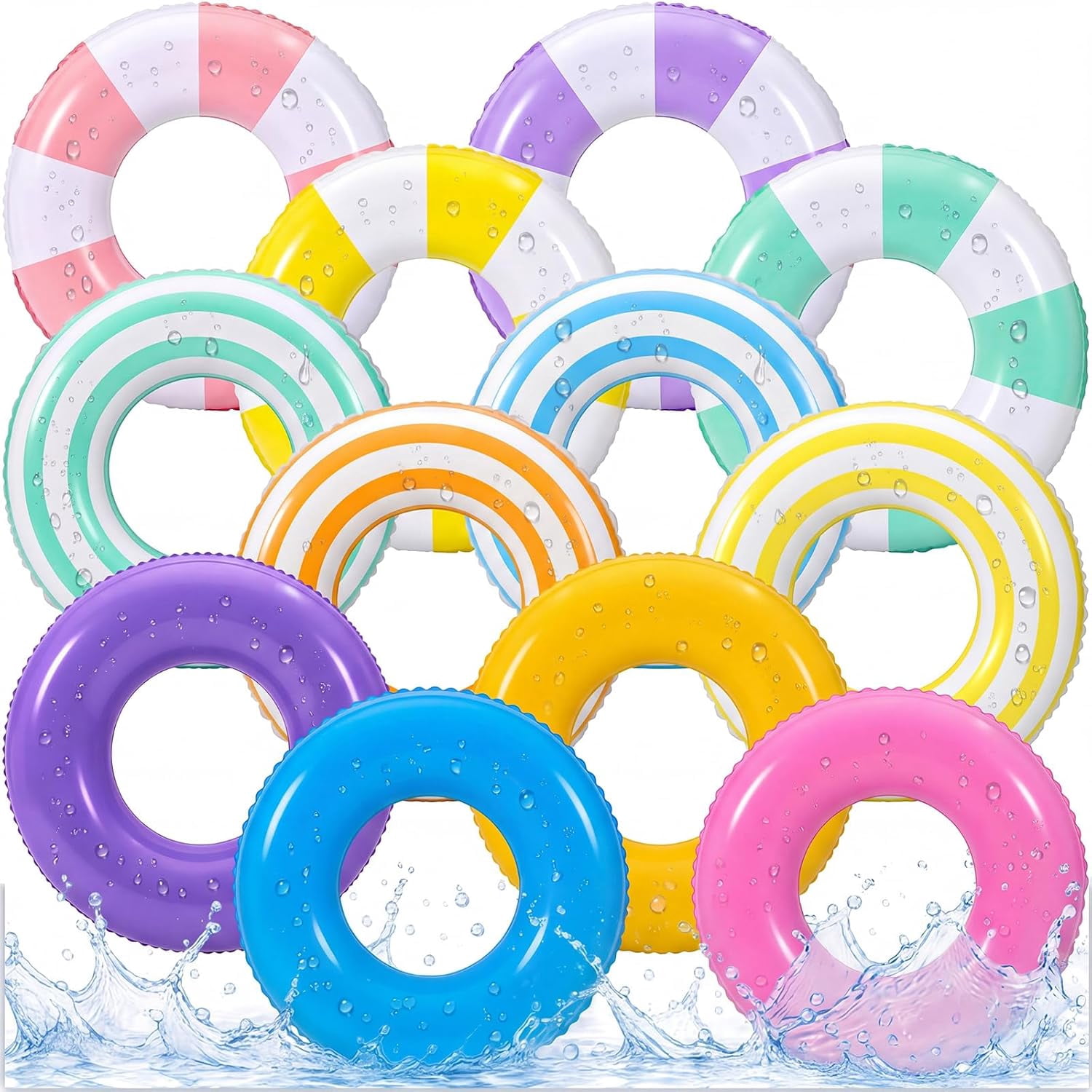 12 Pcs Pastel Inflatable Pool Floats Bulk 30" Swim Tubes Floats for ...