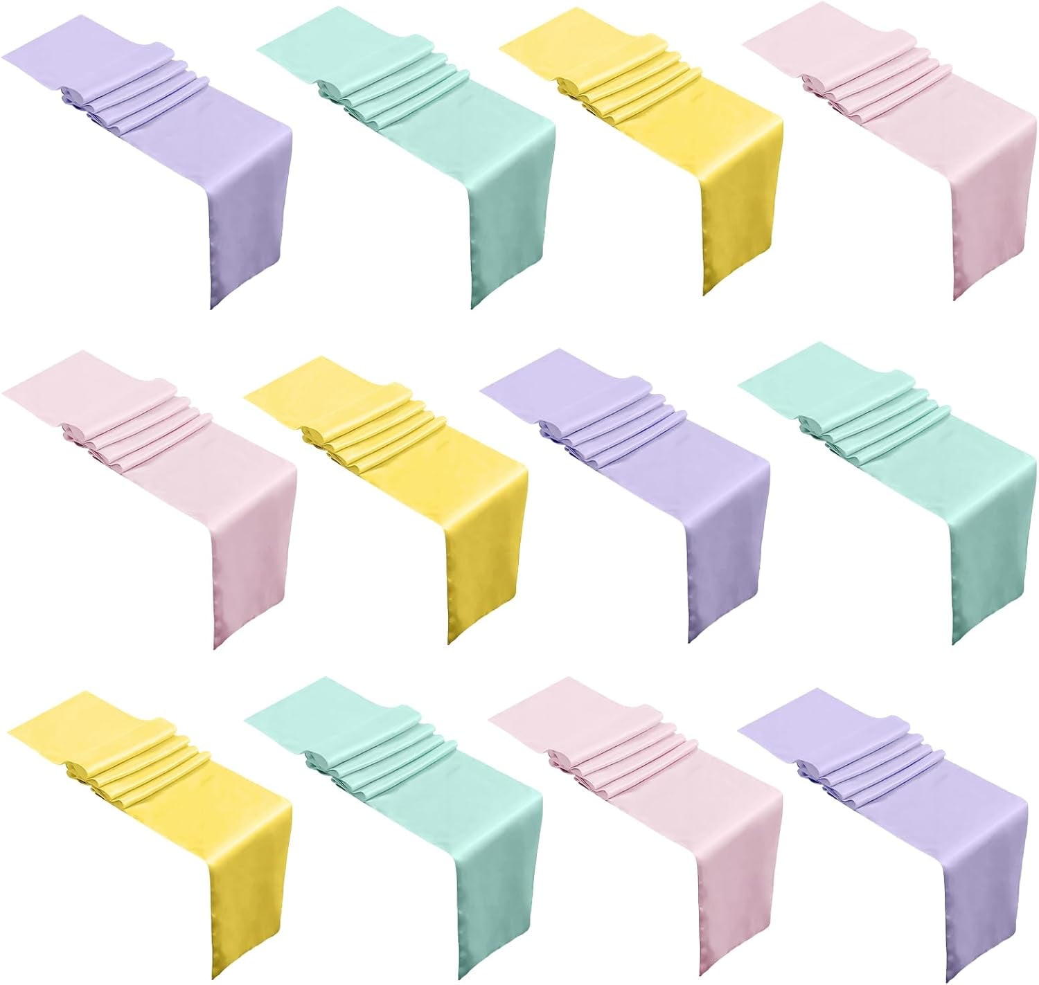 12 Pcs Pastel Macaron Assorted Color Satin Silk Table Runners, Spring ...