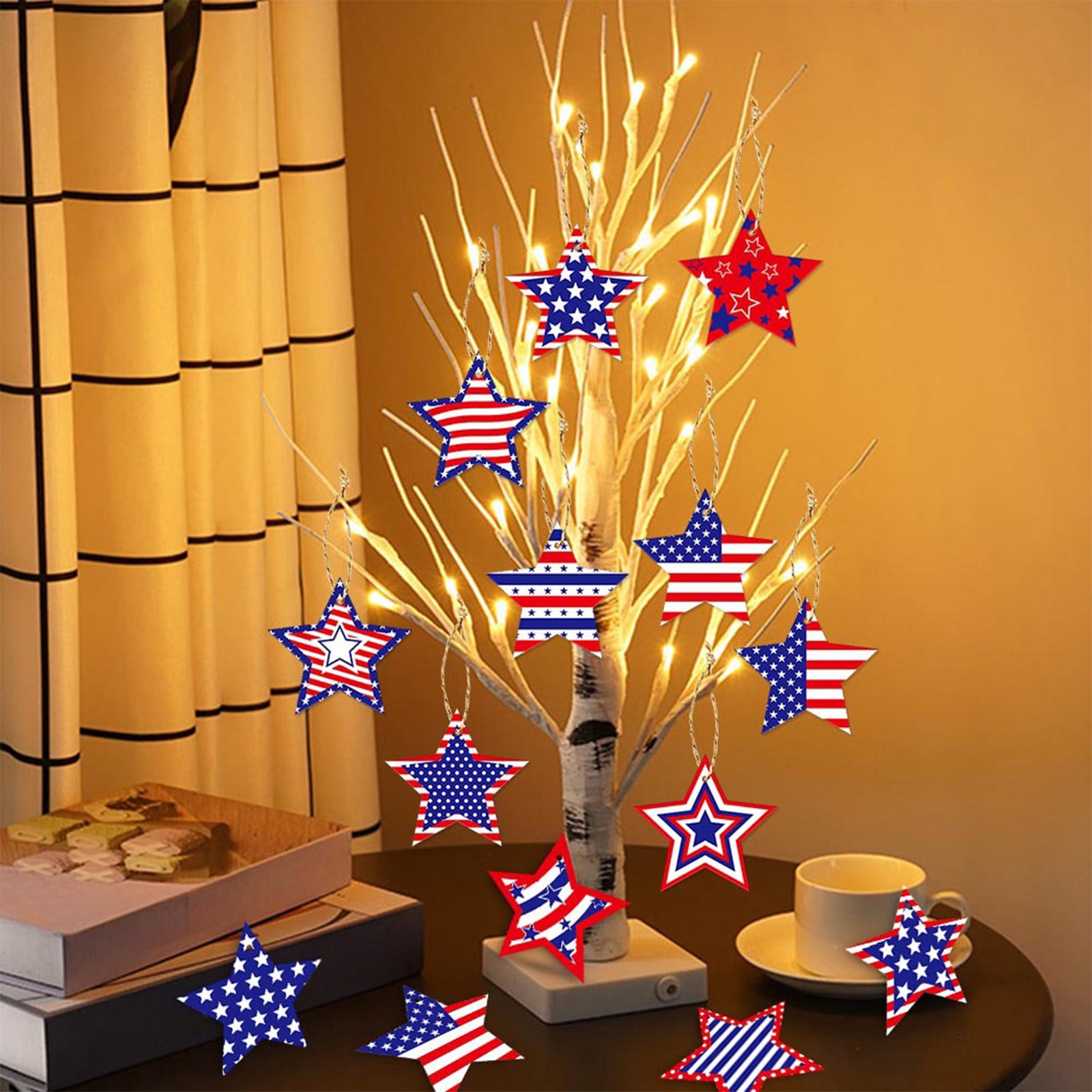 12 Pcs Patriotic Star Hanging Decorations Red White Blue Stars 4th of ...