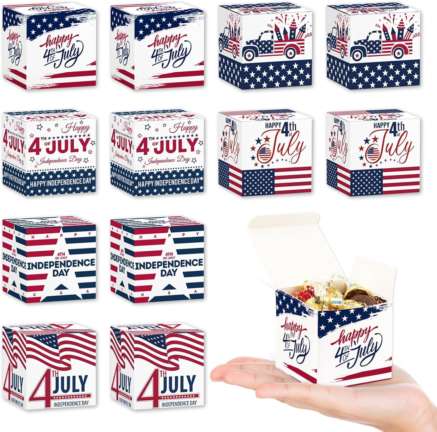 12 Pcs Patriotic Treat Boxes Independence Day Goodie Candy Paper Boxes ...