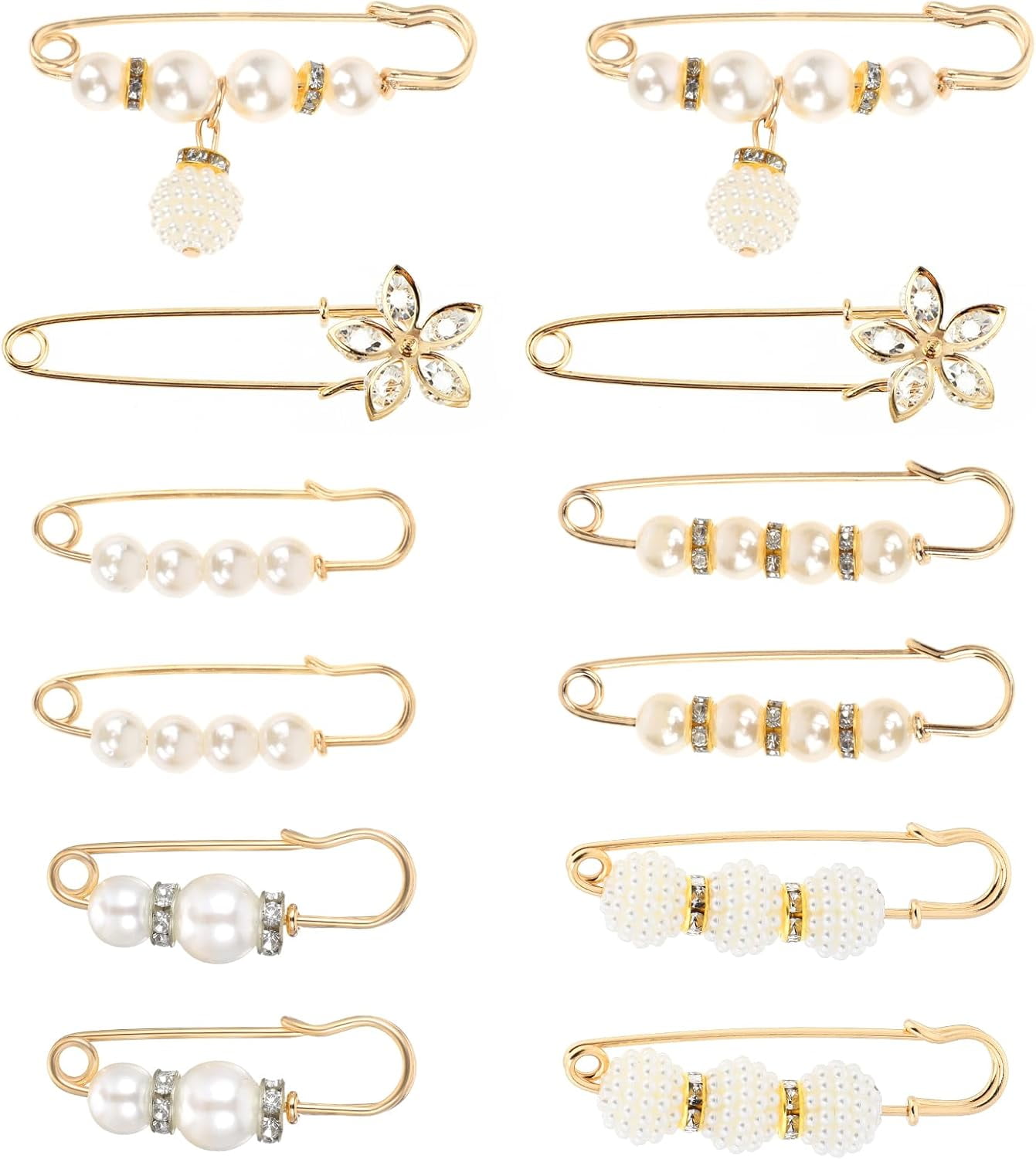 12 Pcs Pearl Decorative Safety Pins,Pearl Brooch Pins for Women,Faux ...