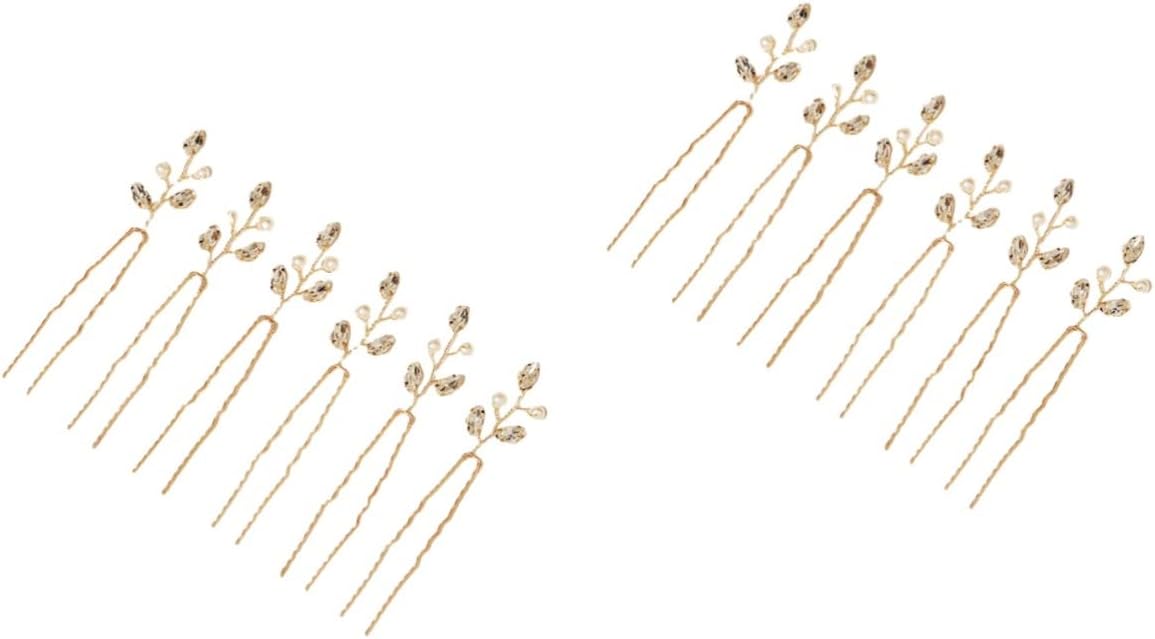 12 Pcs Pearl U-shaped Hairpin Rhinestone Barrettes for Women Wedding ...