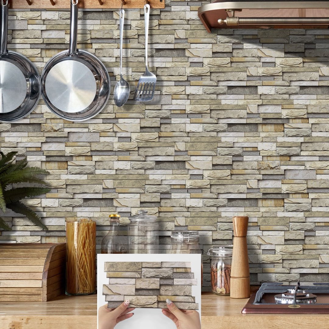 12 Pcs Peel and Stick Tile Stickers Stone Bricks 9.68 x 4.72inches DIY ...