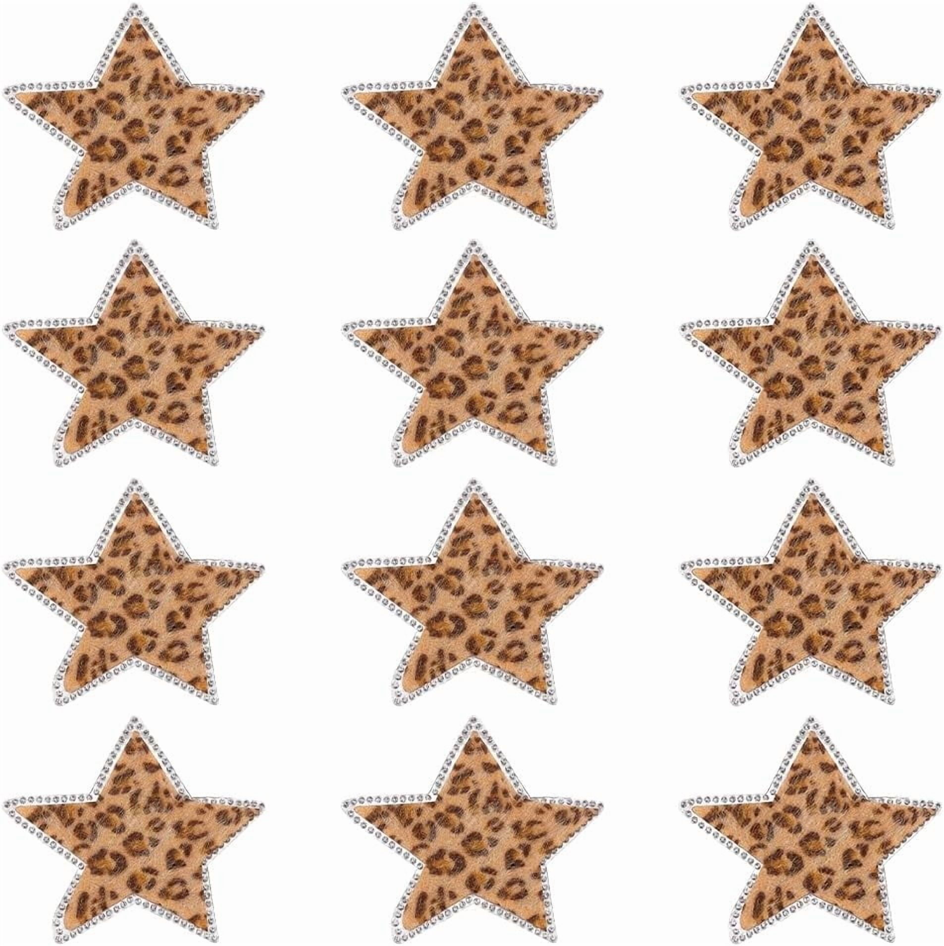 12 Pcs Pentagram Leopard Print Rhinestone Patches 3.35x3.5Inch Five ...