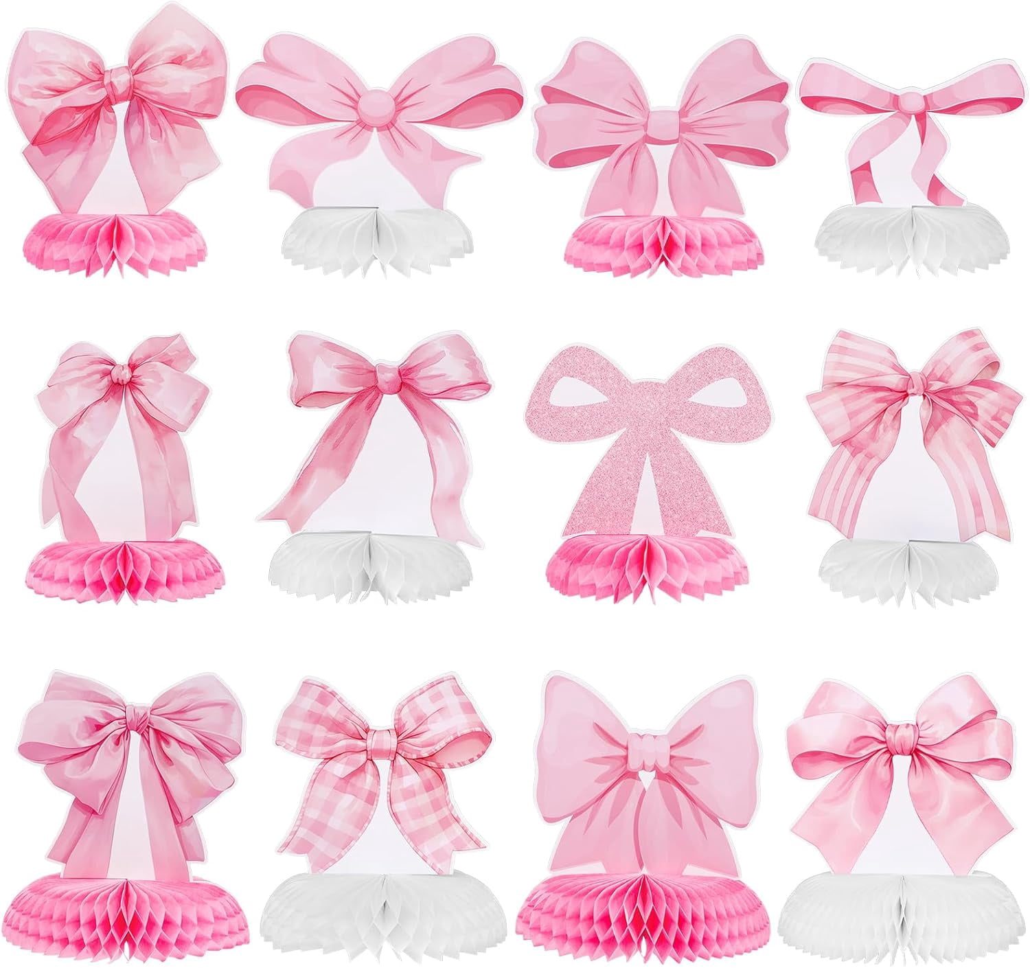 12 Pcs Pink Bow Party Honeycomb Centerpieces Pink Bow Table ...