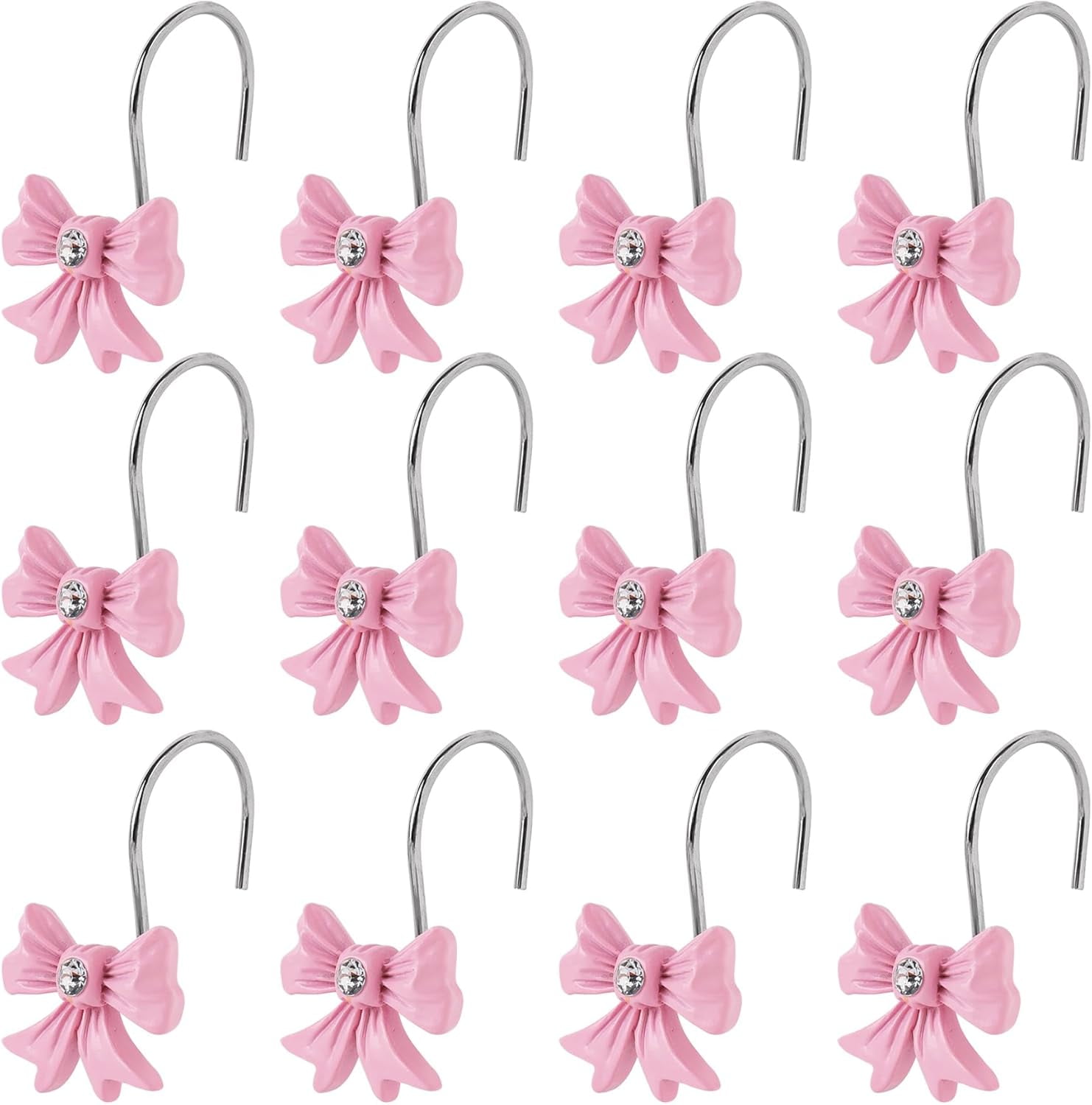 12 Pcs Pink Bow Shower Curtain Hooks Cute Bow Curtain Hooks Decorative ...