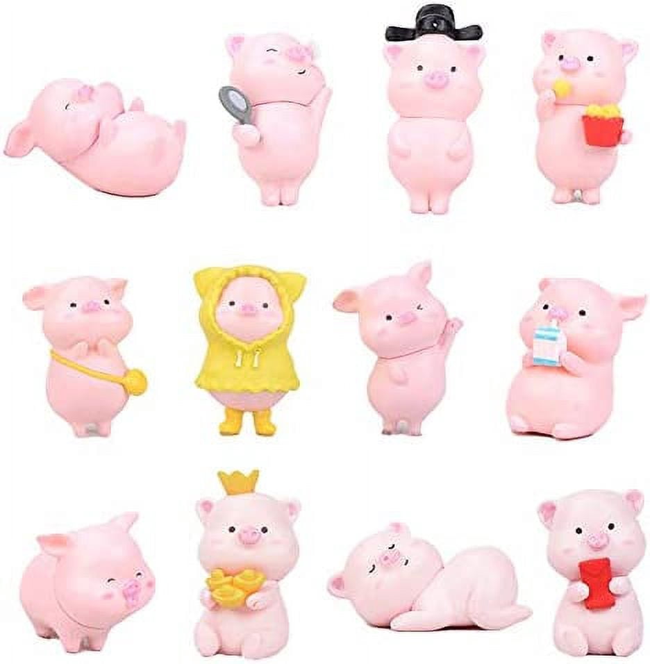 12 Pcs Pink Pig Figure Animal Toys Set Cake Topper, Micro Landscape ...