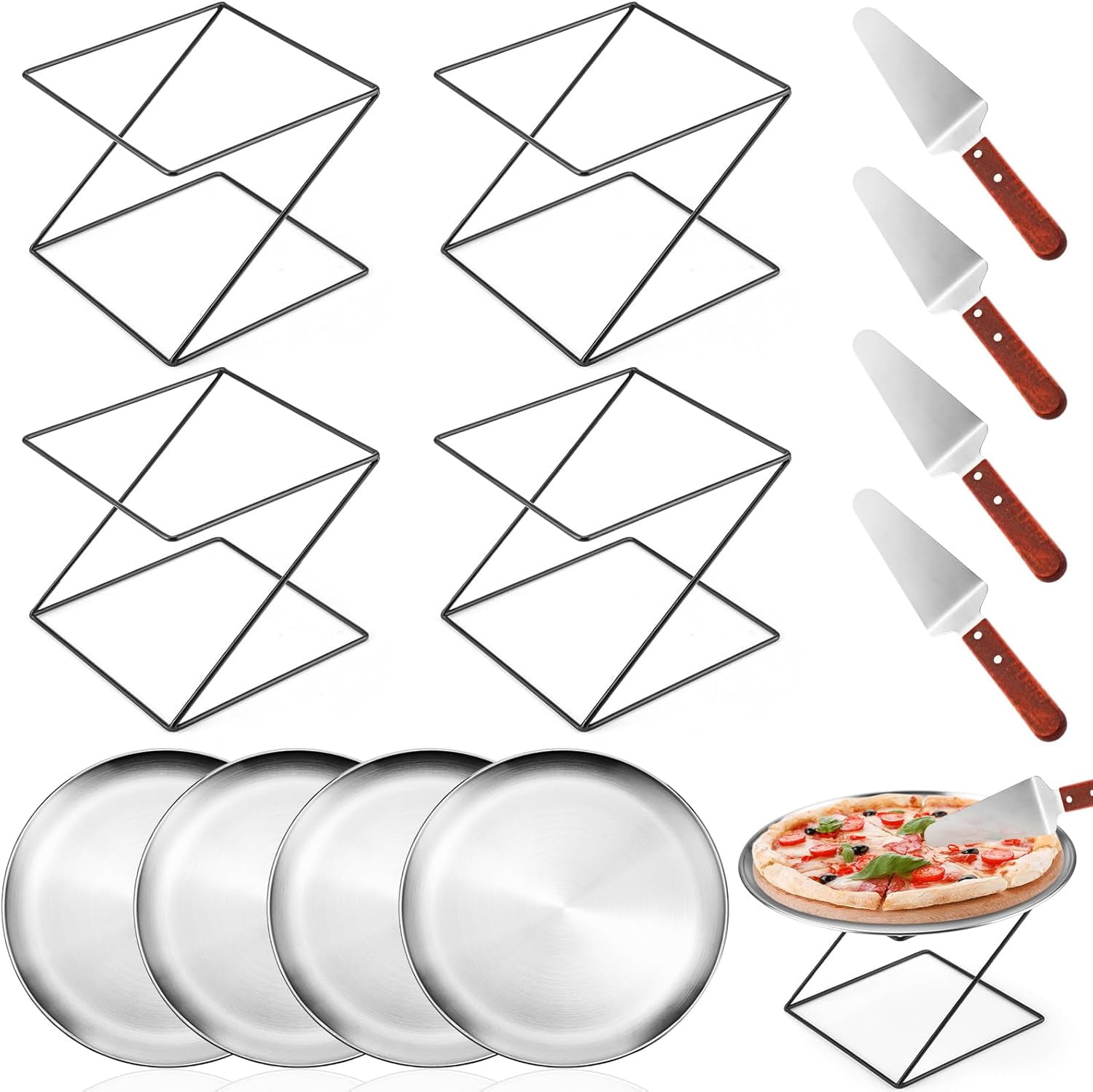12 Pcs Pizza Pan Riser Stands Sets Includes 4 Metal Pizza Table Stands ...