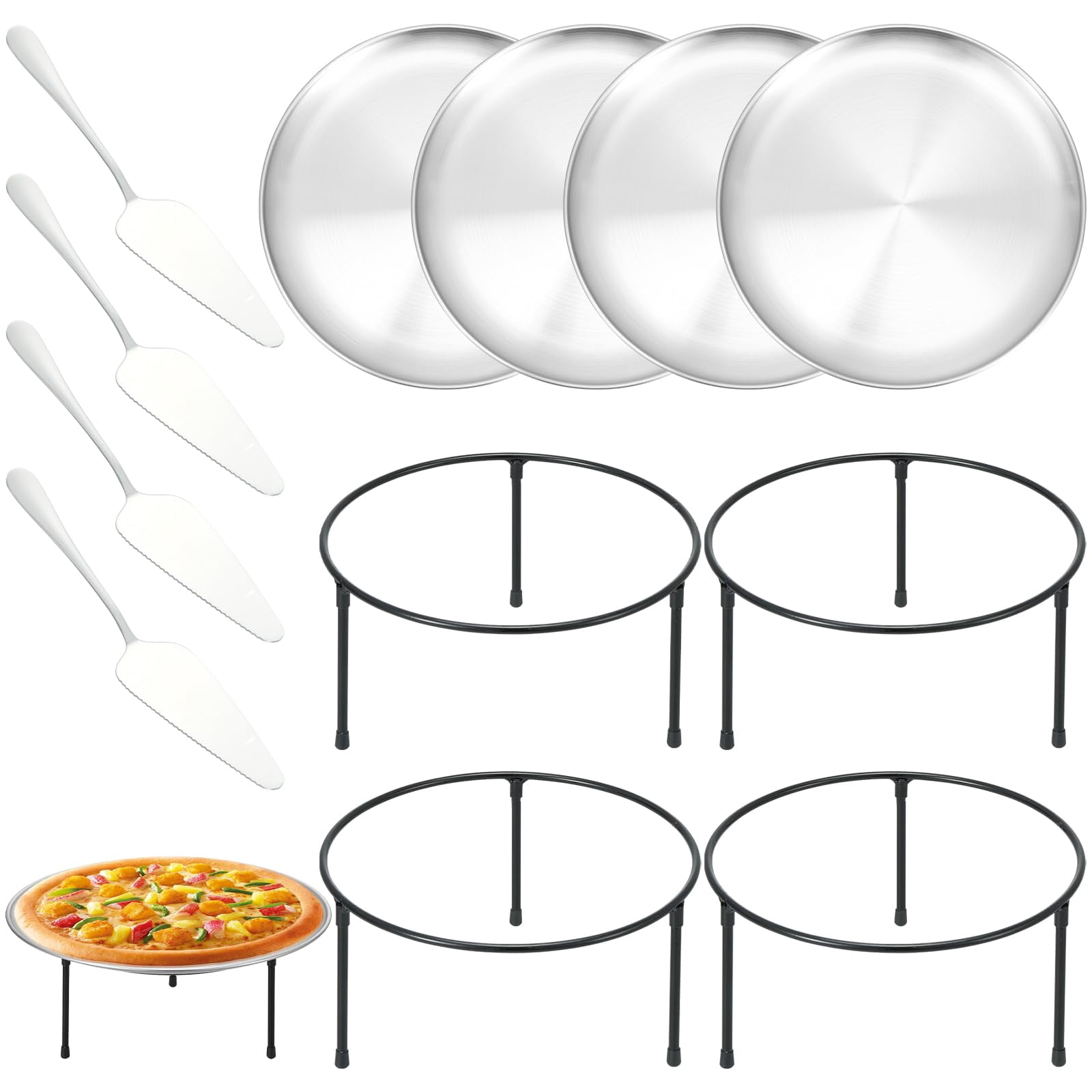 12 Pcs Pizza Pan Riser Stands Sets Includes 4 Round Pizza Tray Riser ...