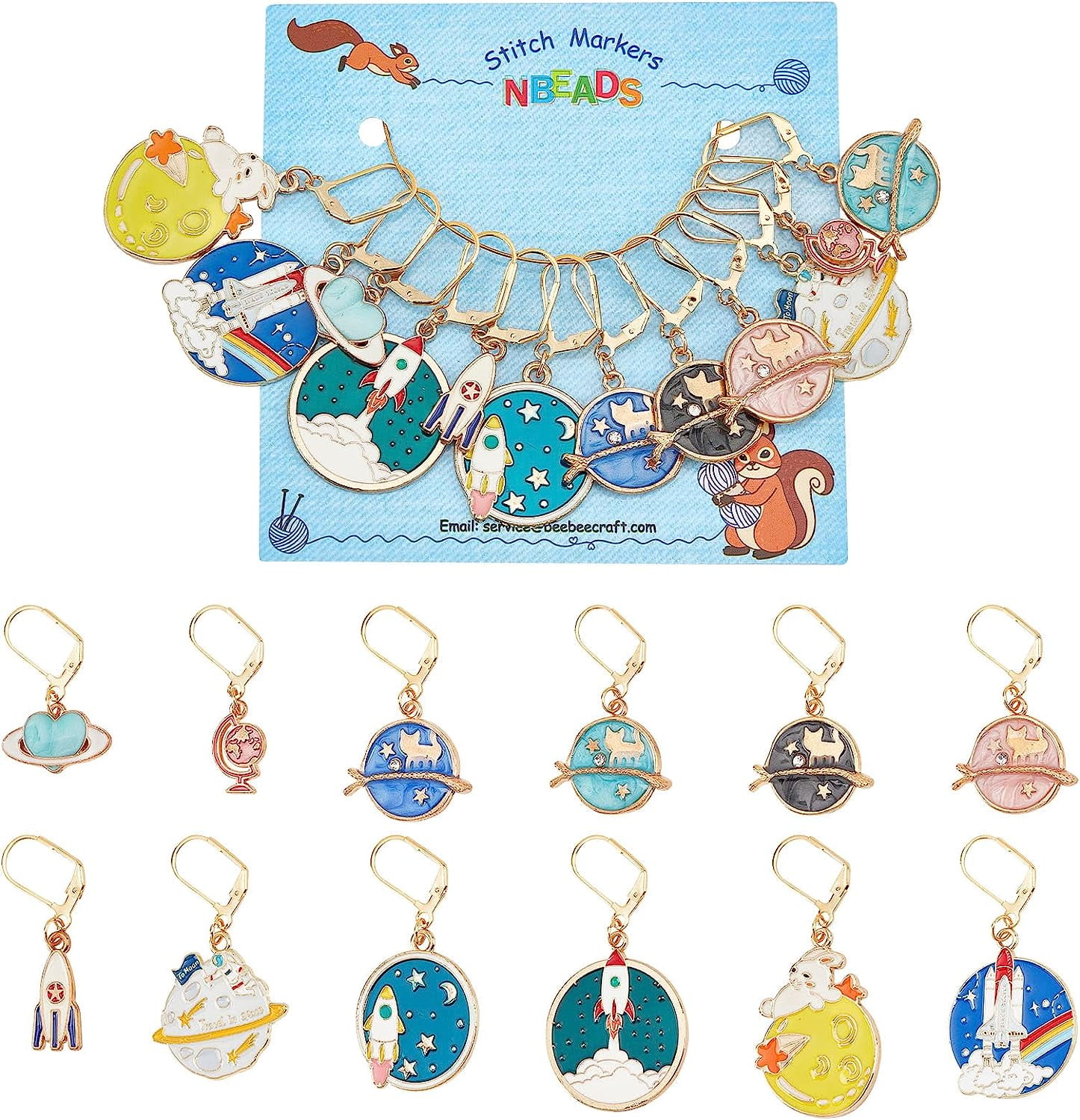 12 Pcs Planet Stitch Markers 12 Styles Cosmic Rocket Crochet Stitch ...