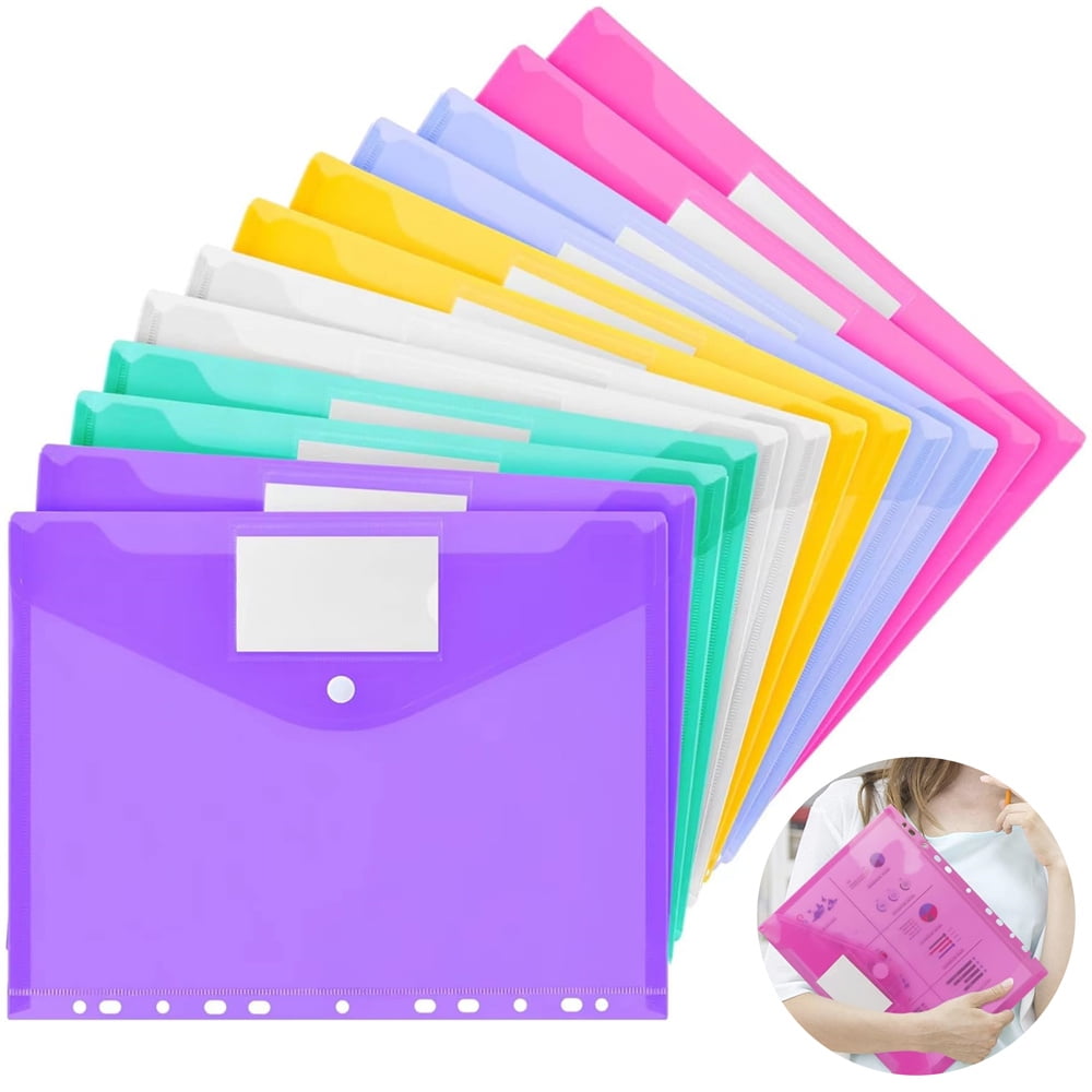 12 Pcs Plastic Binder Folders,Envelopes Binder Pocket,11 Holes ...