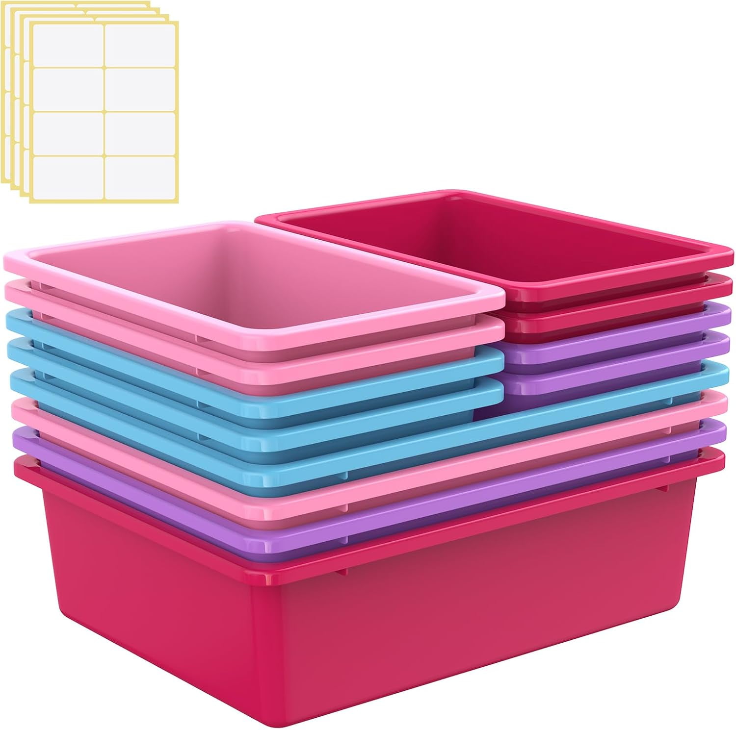 12 Pcs Plastic Cubby Bins Office Storage Container Storage Bins Plastic Organization with 1 Pack ...