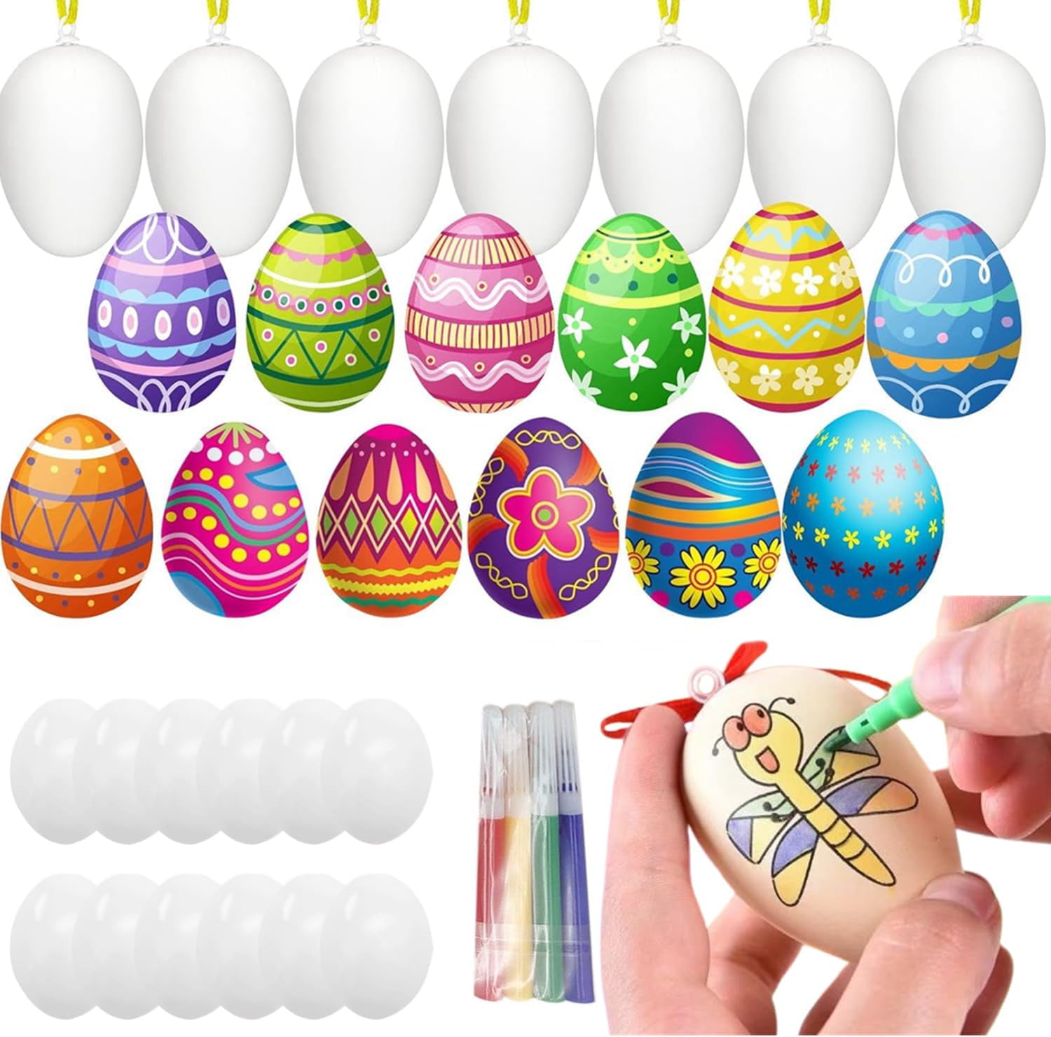 12 Pcs Plastic Easter White Eggs for Decorating, Easter Egg Decorating ...