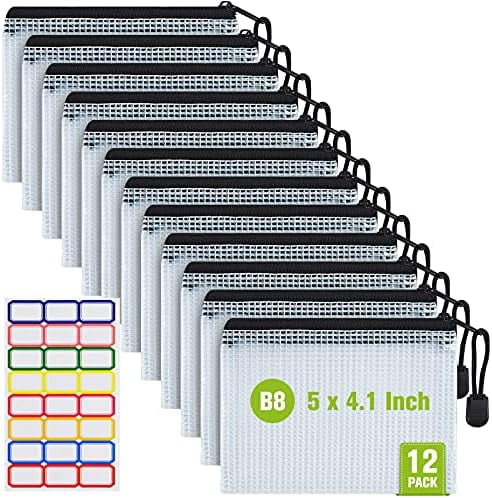 12 Pcs Plastic Mesh Zip File Bags, Waterproof Tear-Resistant Document ...